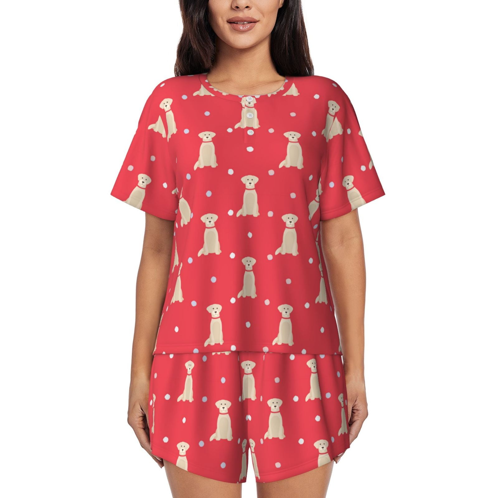 Daiia Labrador Retriever Dog Pattern Womens Pajama Sets Short Sleeve ...