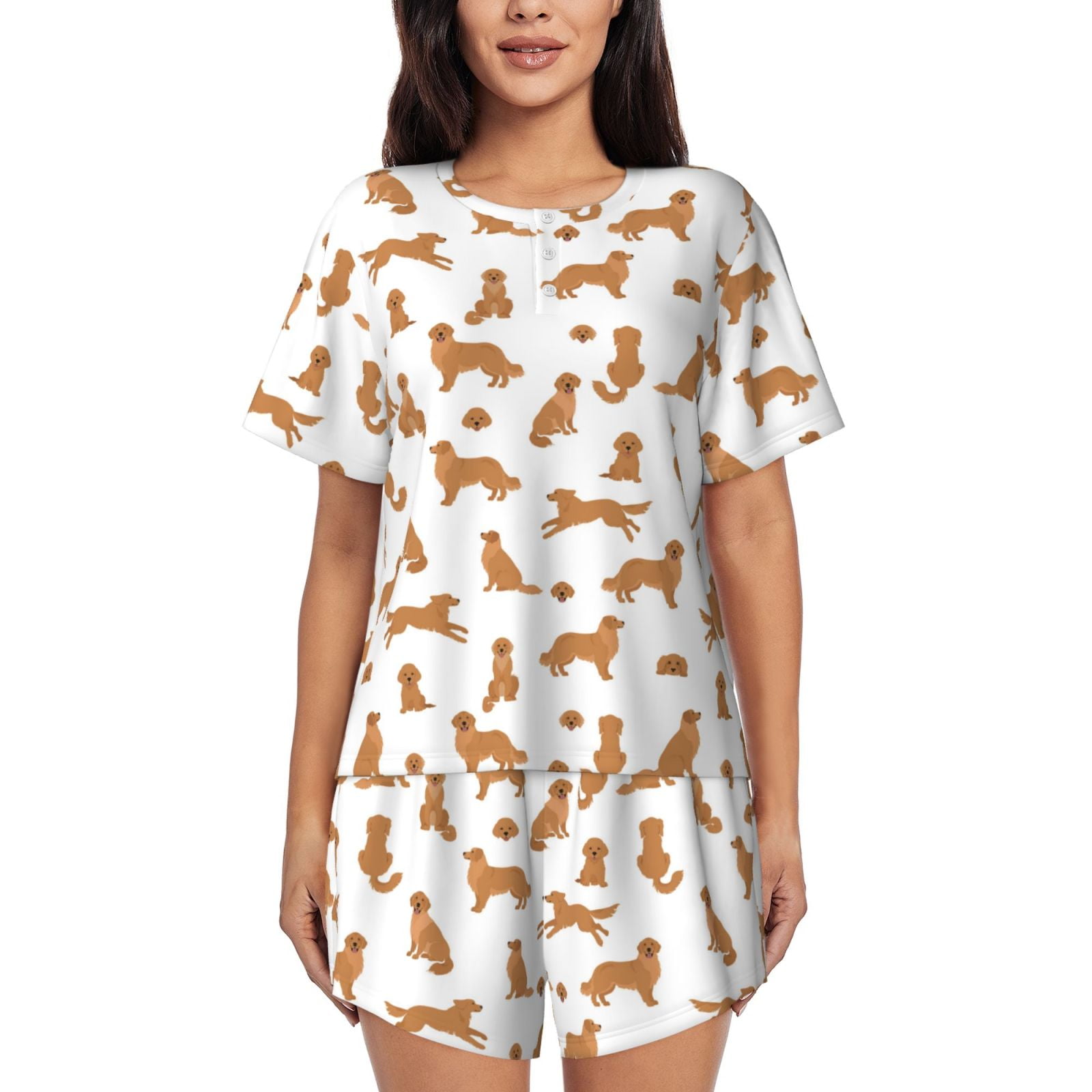 Daiia Labrador Retriever Dog Pattern Womens Pajama Sets Short Sleeve ...