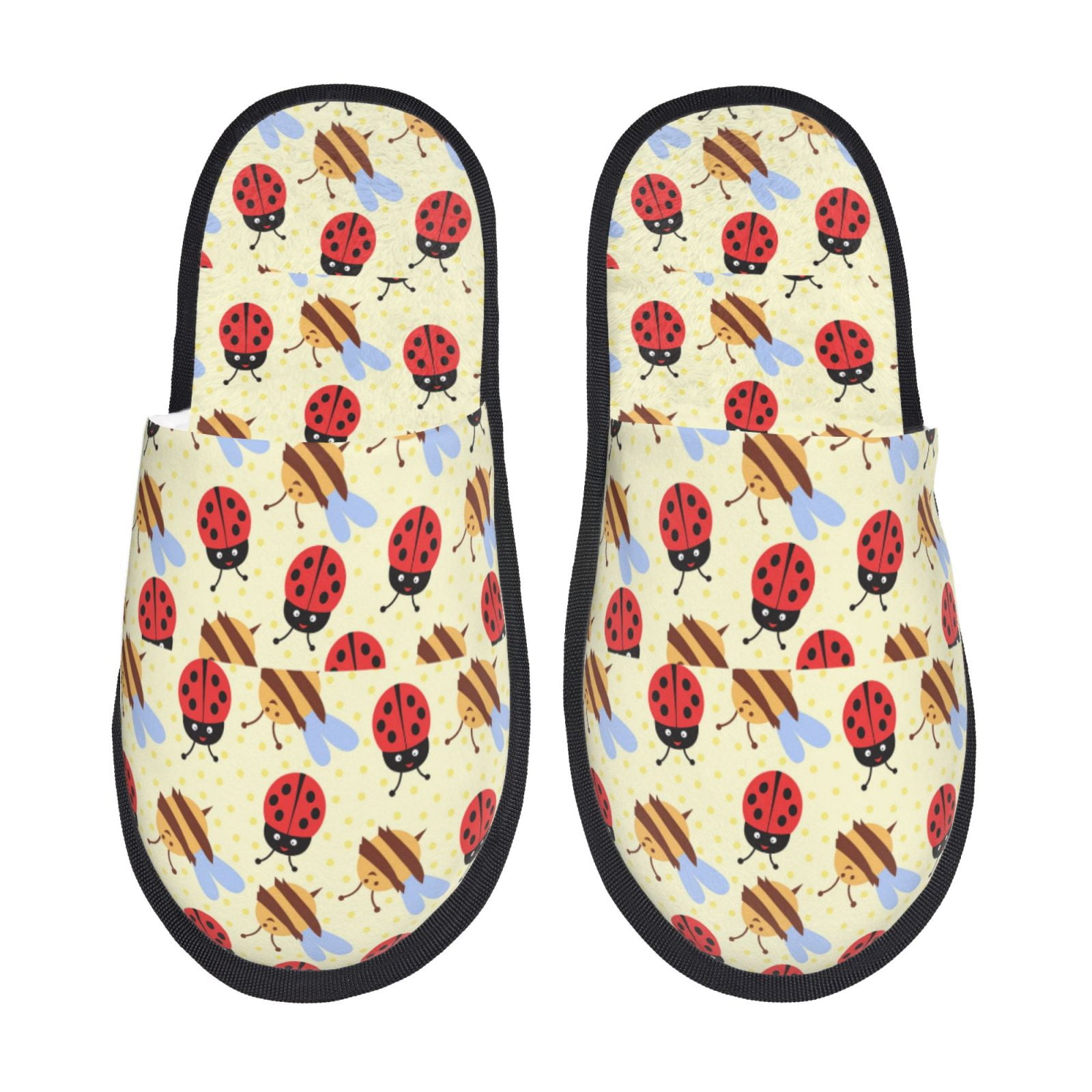 Daiia Ladybug And Bee Pattern Furry Slippers for Women and Men, Soft ...