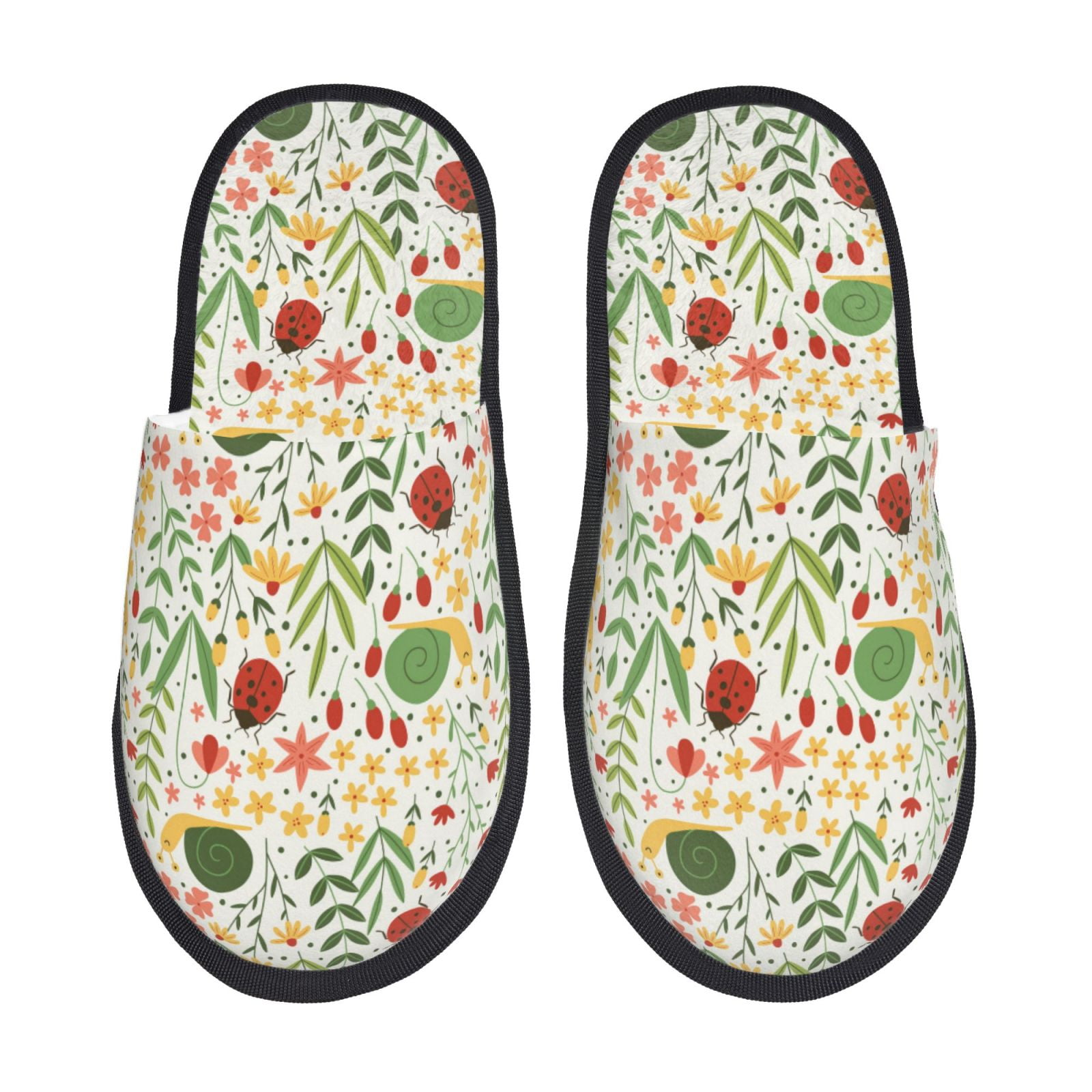 Daiia Ladybug And Wild Flowers Pattern Furry Slippers for Women and Men ...