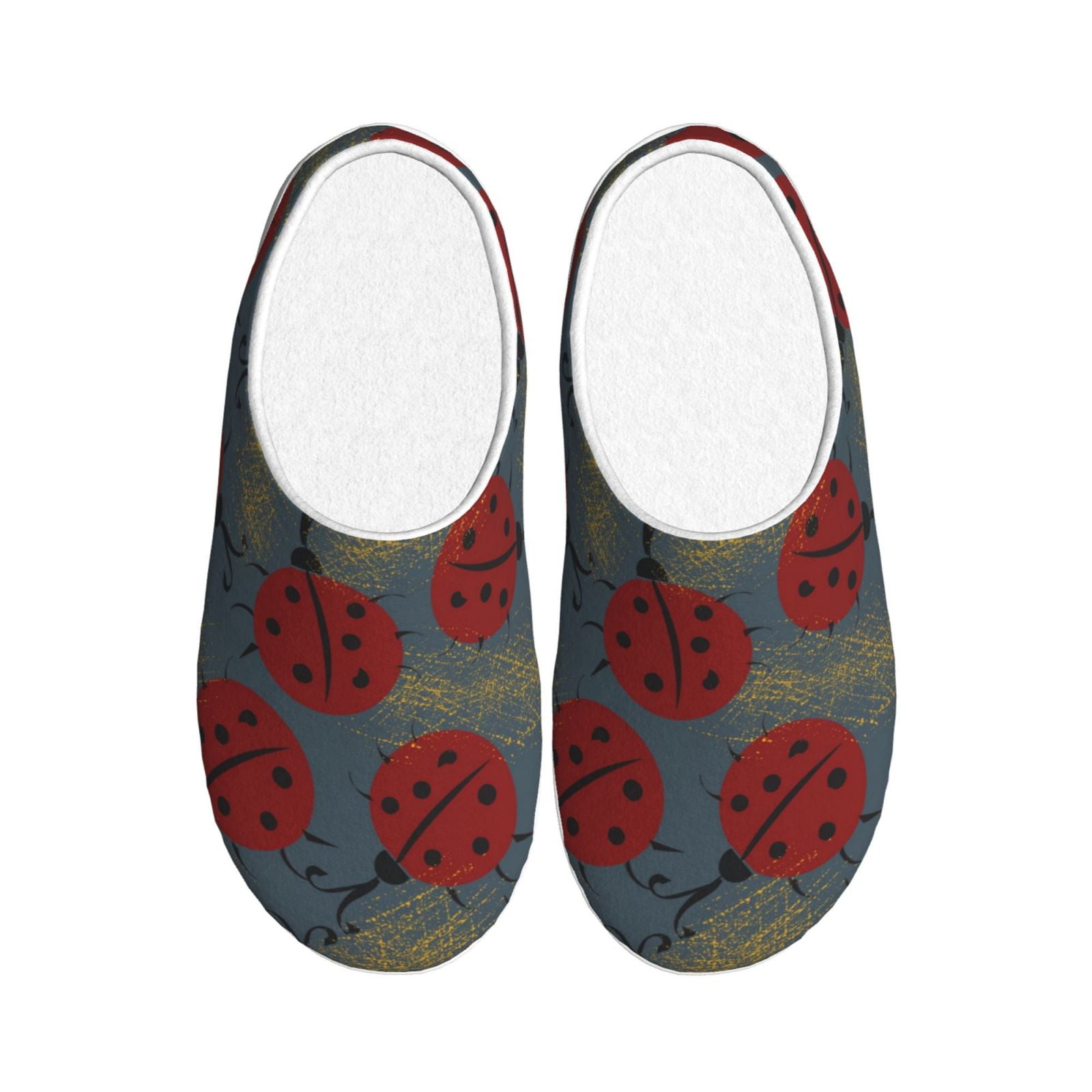 Daiia Ladybug Print Women’s Fuzzy Slippers Memory Foam Lightweight ...