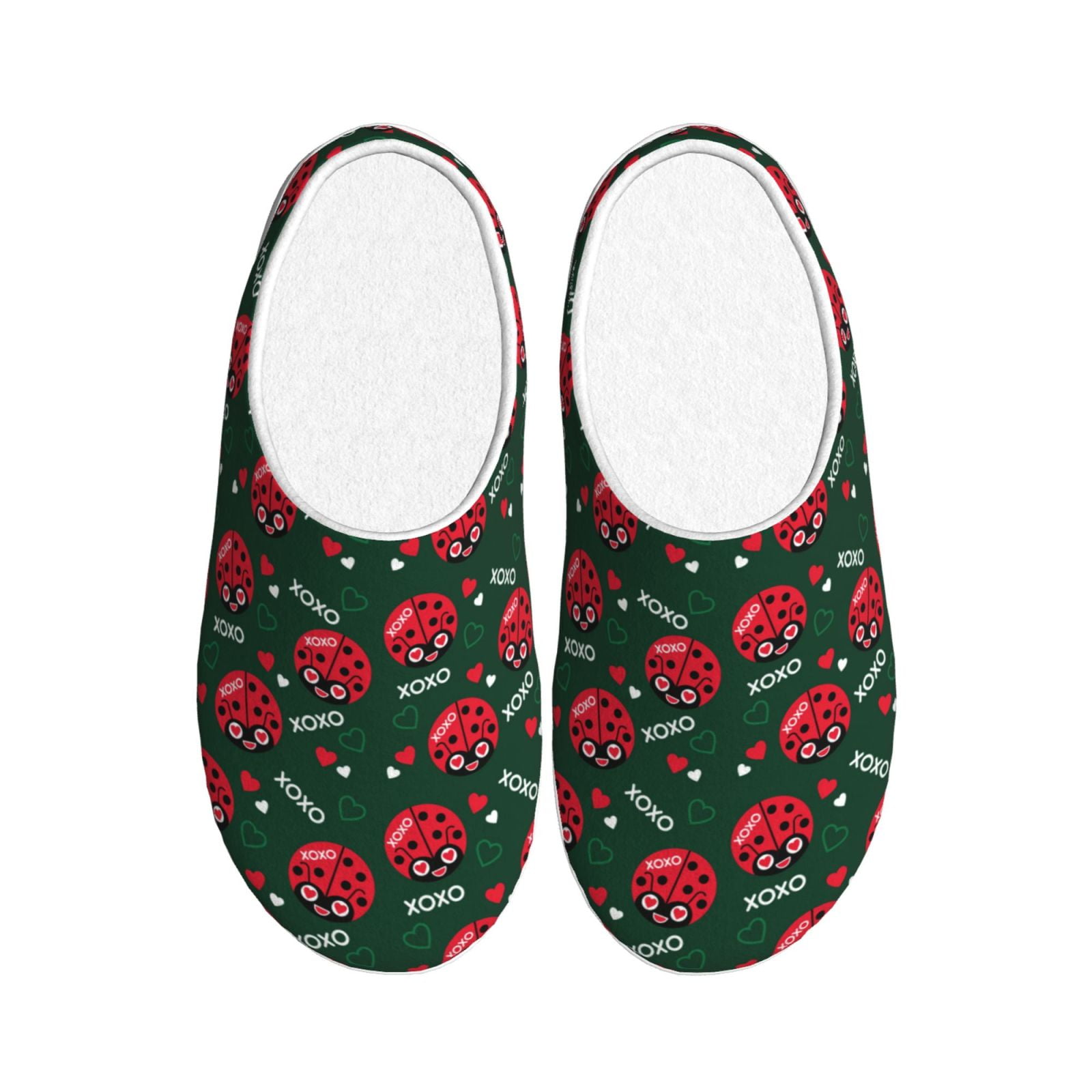 Daiia Ladybugs In Love Print Women’s Fuzzy Slippers Memory Foam ...