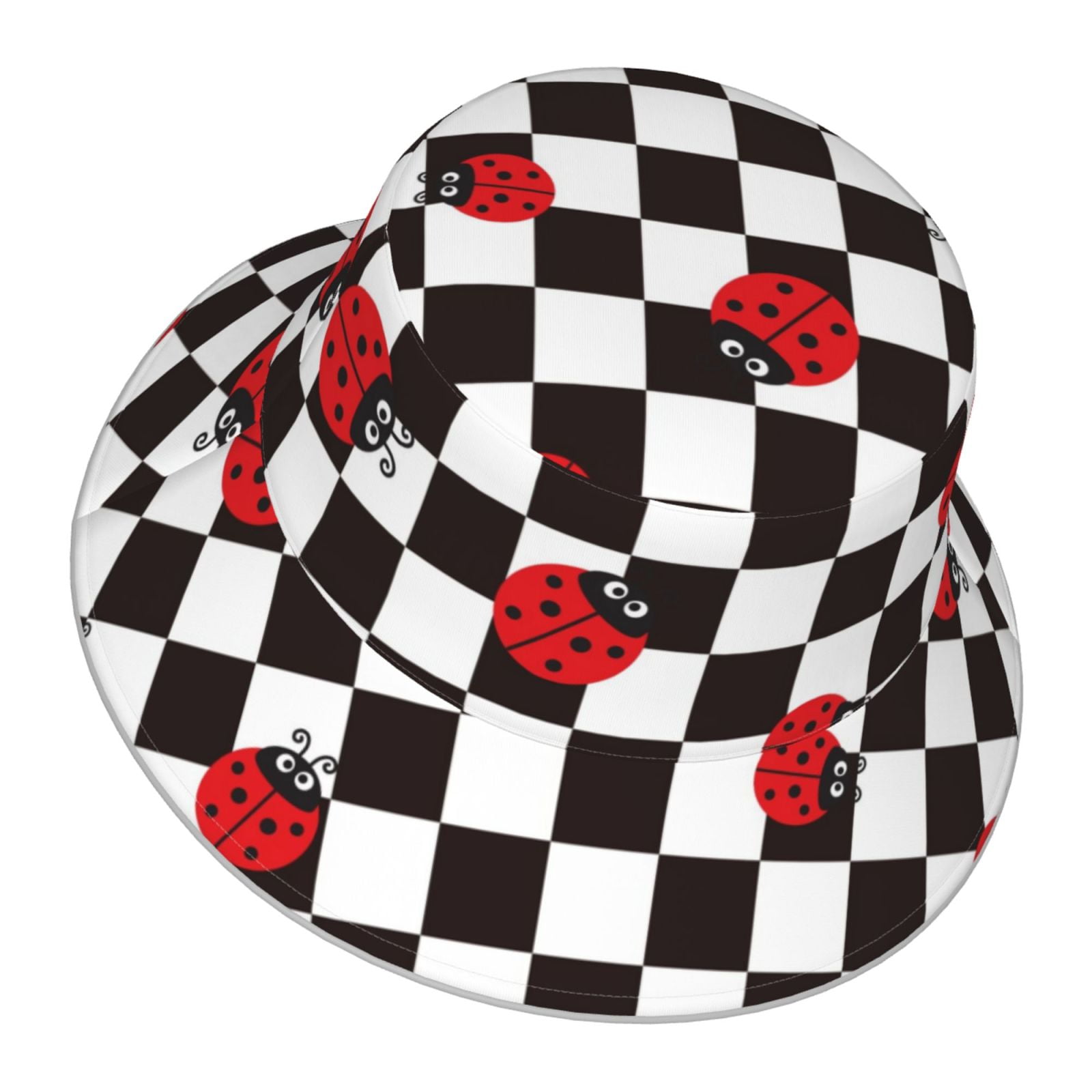Daiia Ladybugs Of Black And White Checkers Pattern Bucket Hat - Trendy ...
