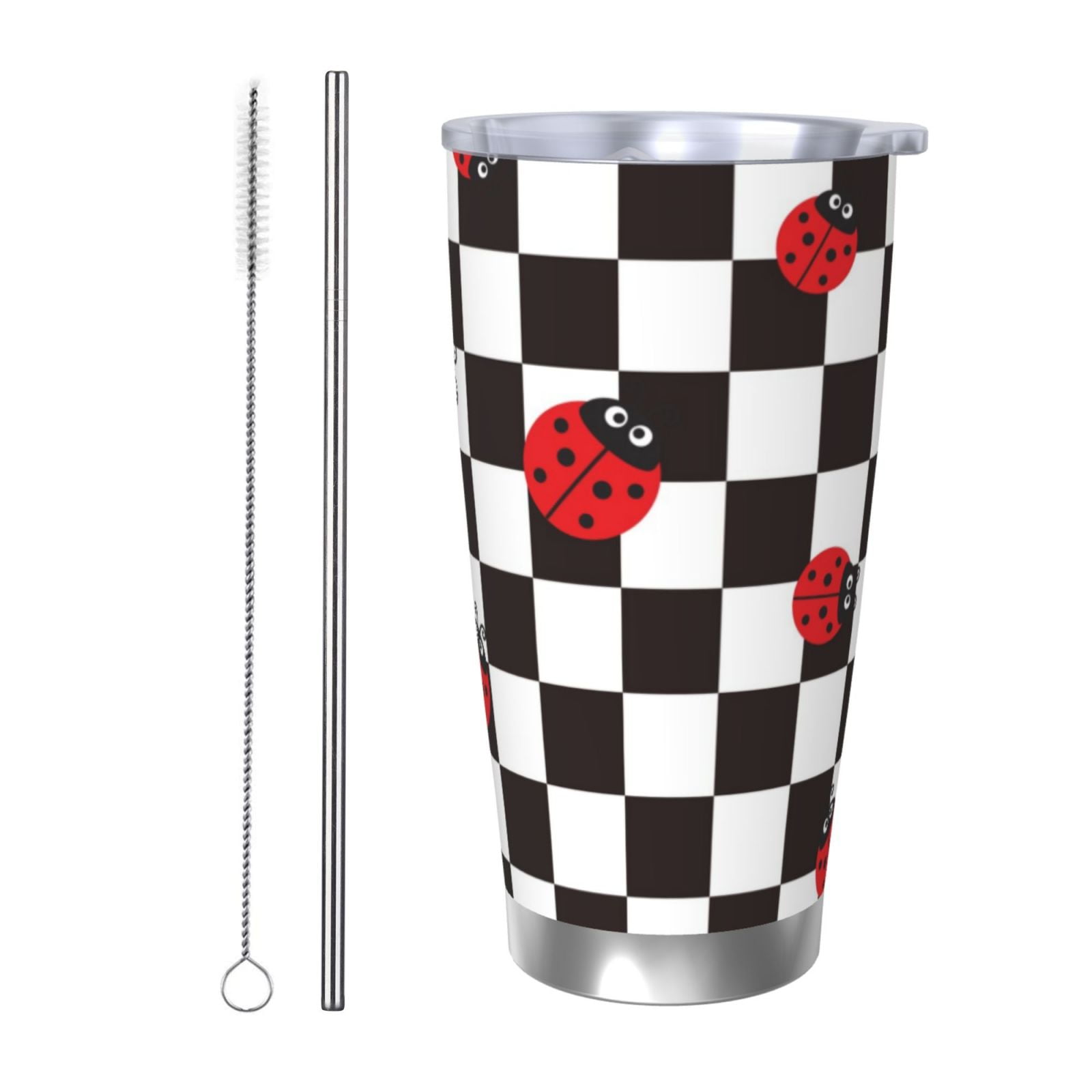 Daiia Ladybugs Of Black And White Checkers Printed 20oz Insulated ...