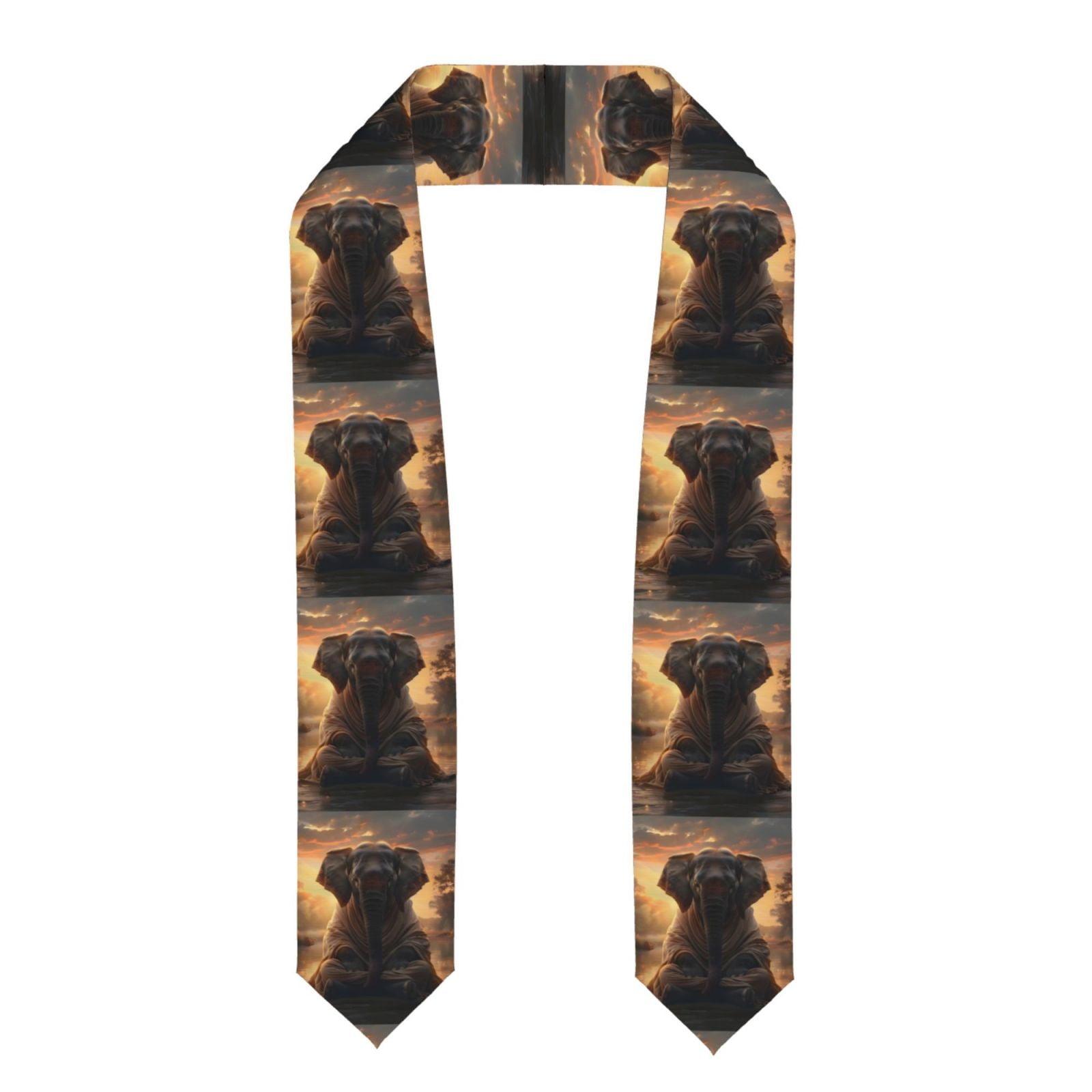 Daiia Lake Meditating Elephant Pattern Graduation Shawl Stole – Satin ...