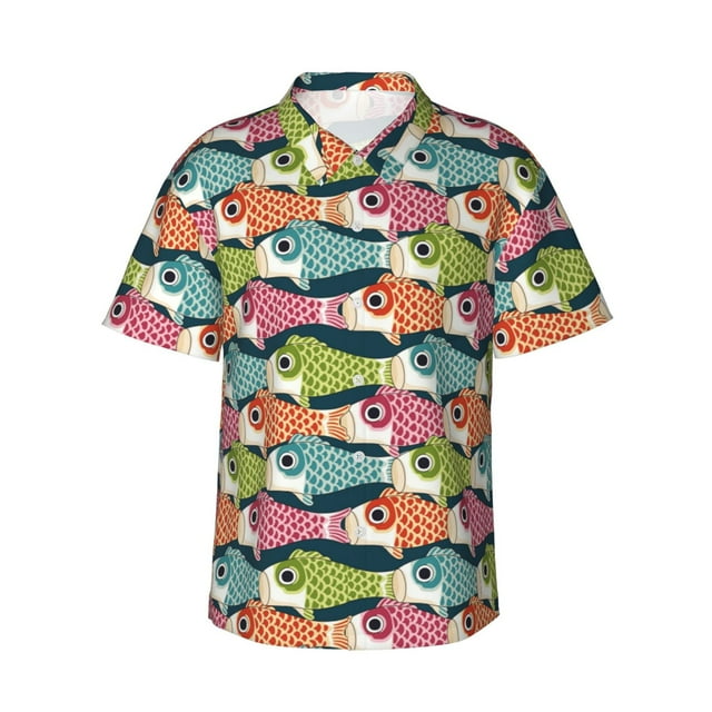 Daiia Lantern Koi Fish Hawaiian Shirt for Men Gentle Cotton Regular ...