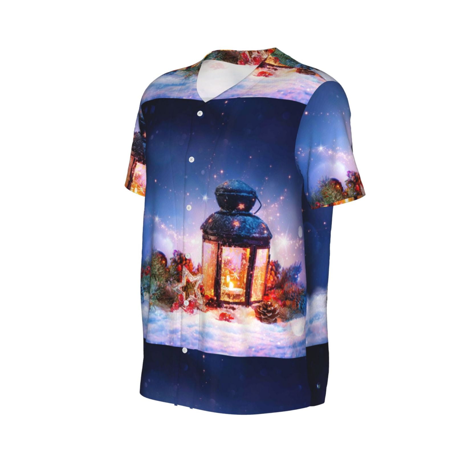 Daiia Lantern On Snow With Christmas Mens Baseball Jersey Button Down ...