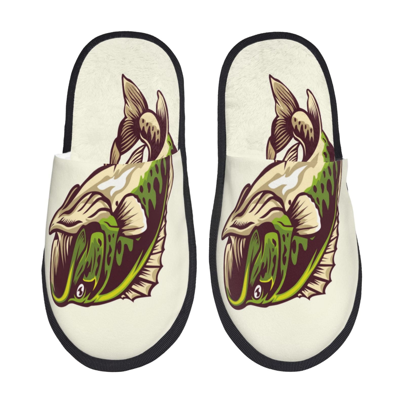 Daiia Largemouth Bass Fish (3) Pattern Furry Slippers for Women and Men ...