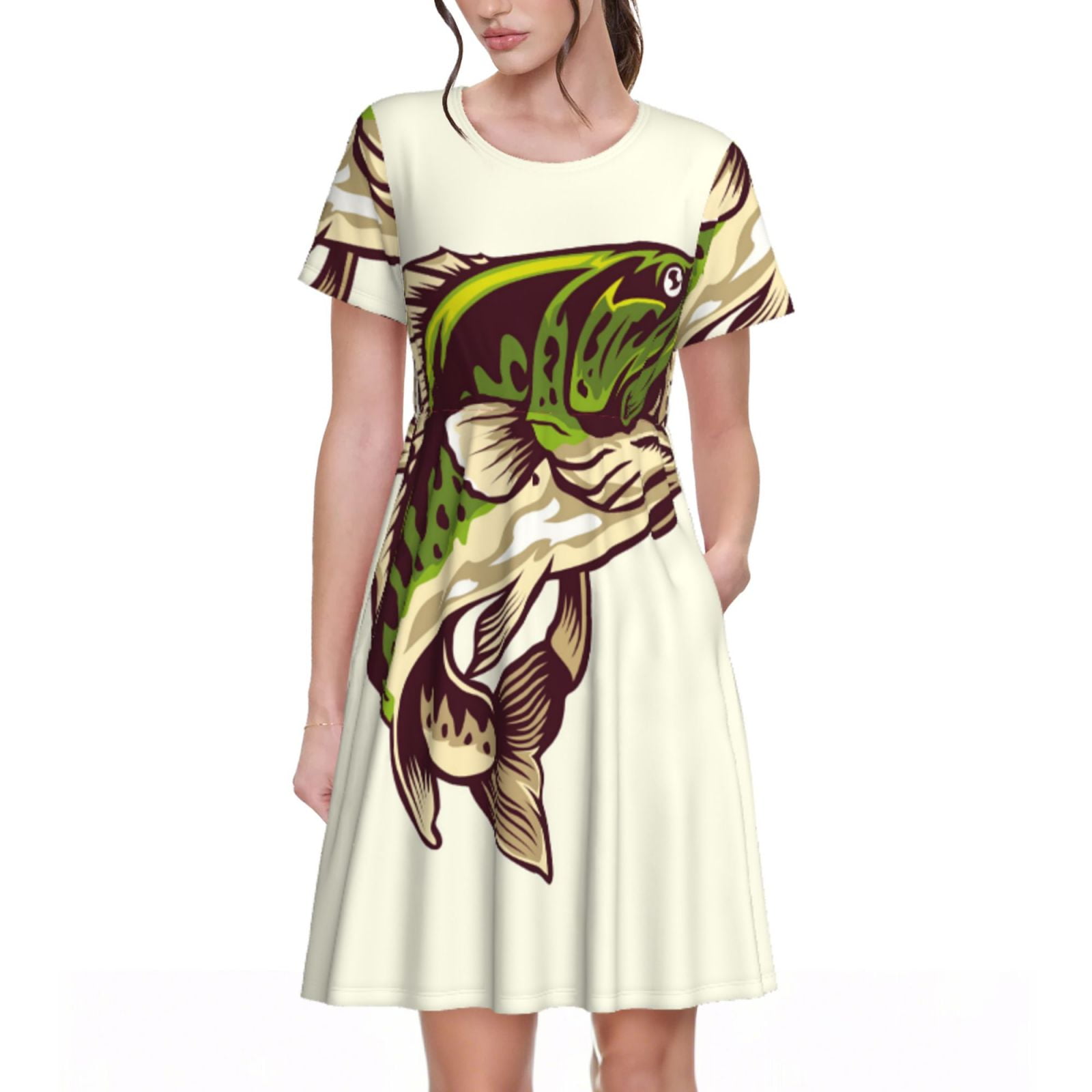 Daiia Largemouth Bass Fish (3) Print Women's Dresses 2025 Trendy Short ...