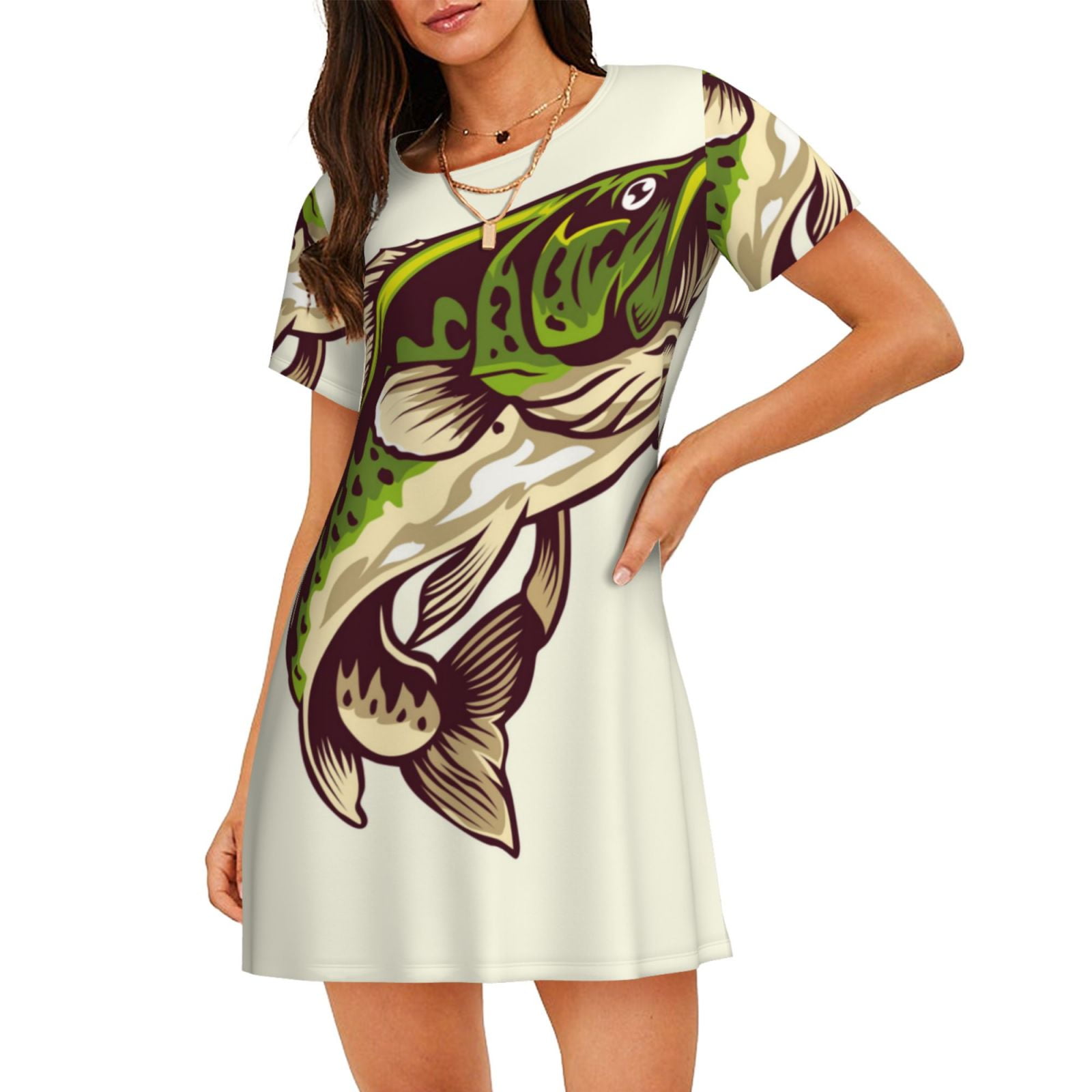 Daiia Largemouth Bass Fish (3) Print Women's Nightshirt Soft Nightgowns ...