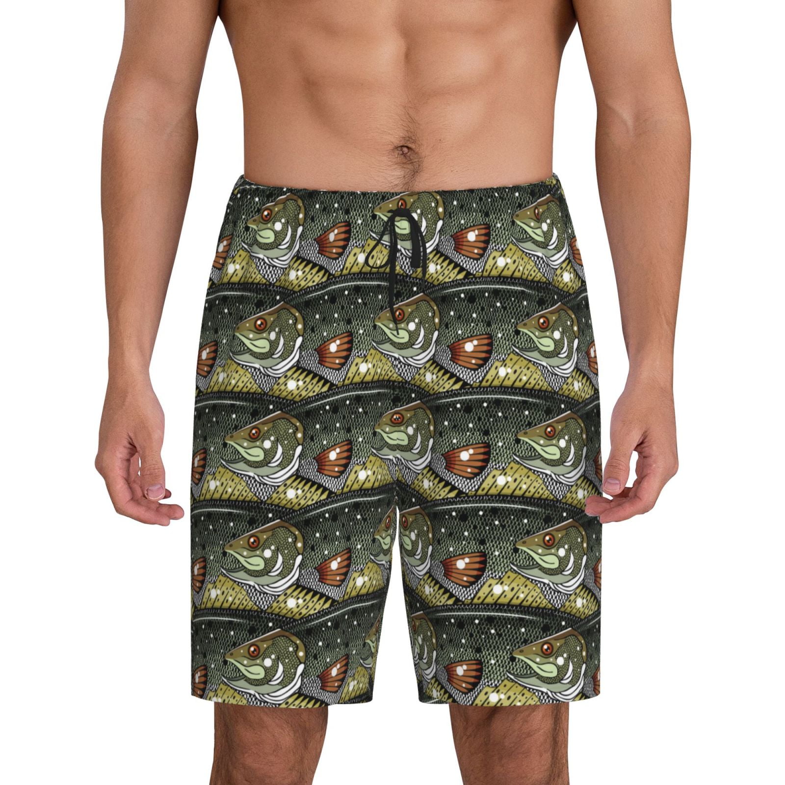 Daiia Largemouth Bass Fish Pattern Mens Woven Stretch Pajama Short ...