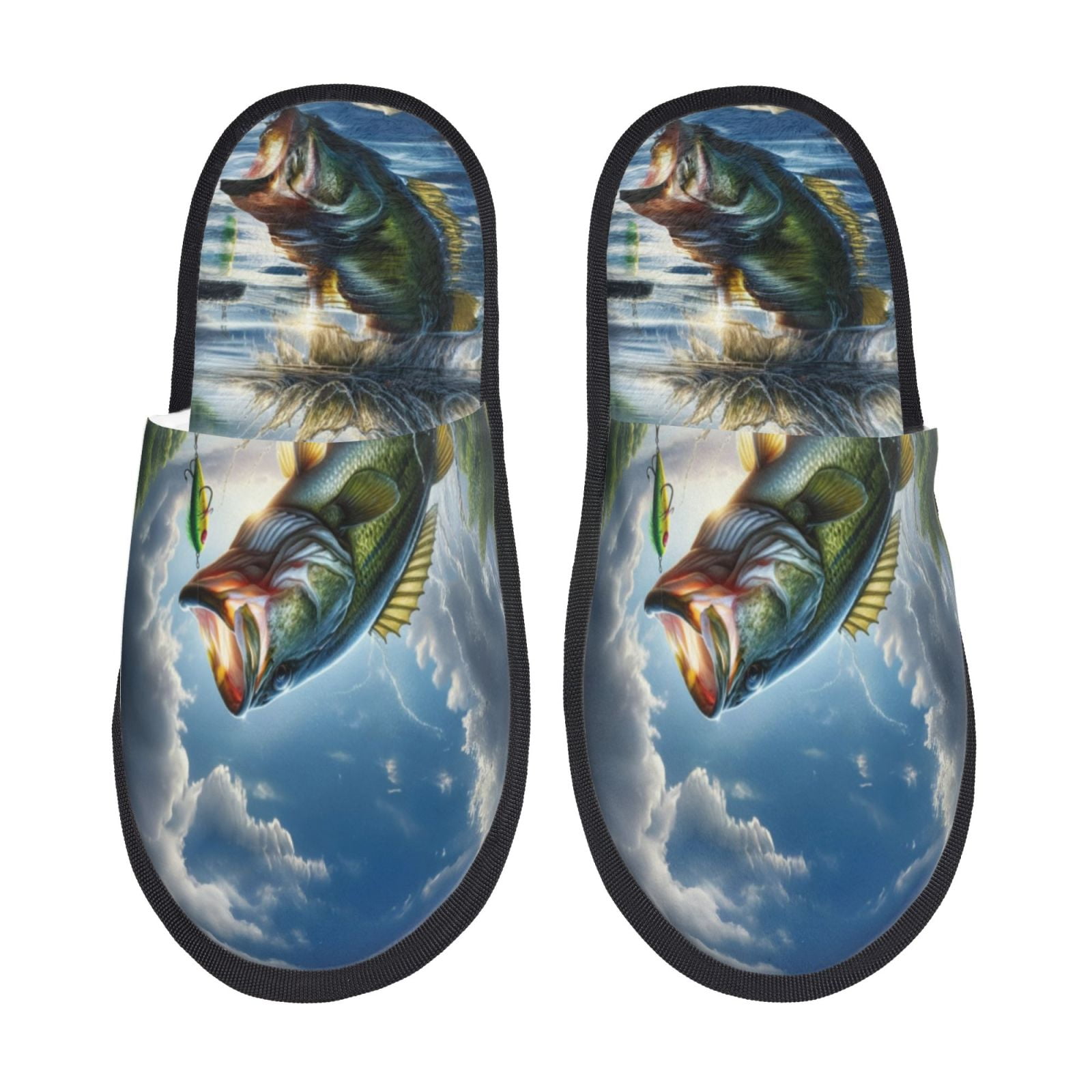 Daiia Largemouth Bass Jumping Out of The Water Pattern Furry Slippers ...