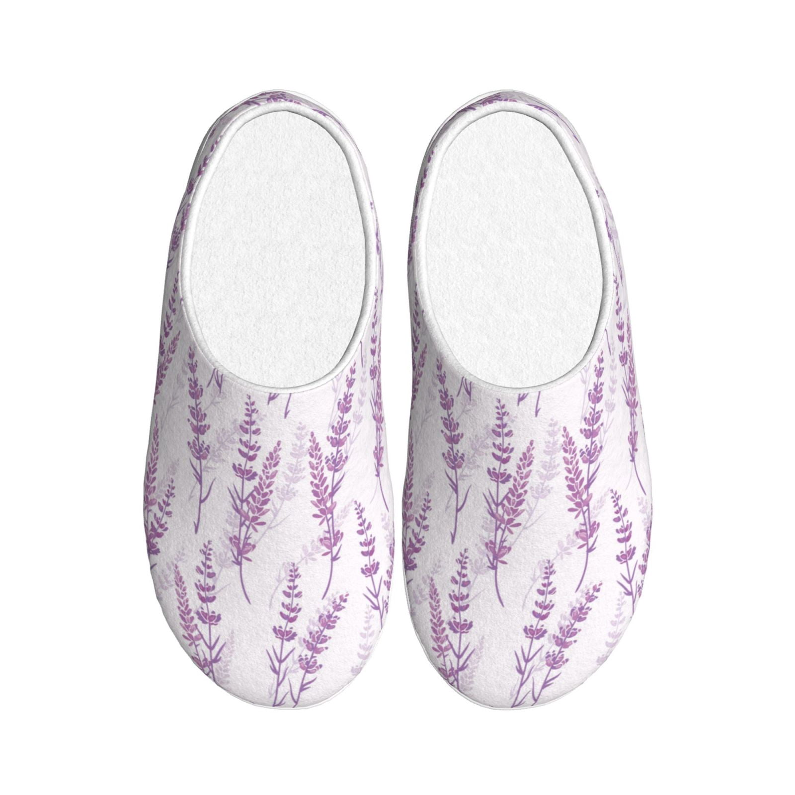 Daiia Lavender Flowers Print Women’s Fuzzy Slippers Memory Foam ...