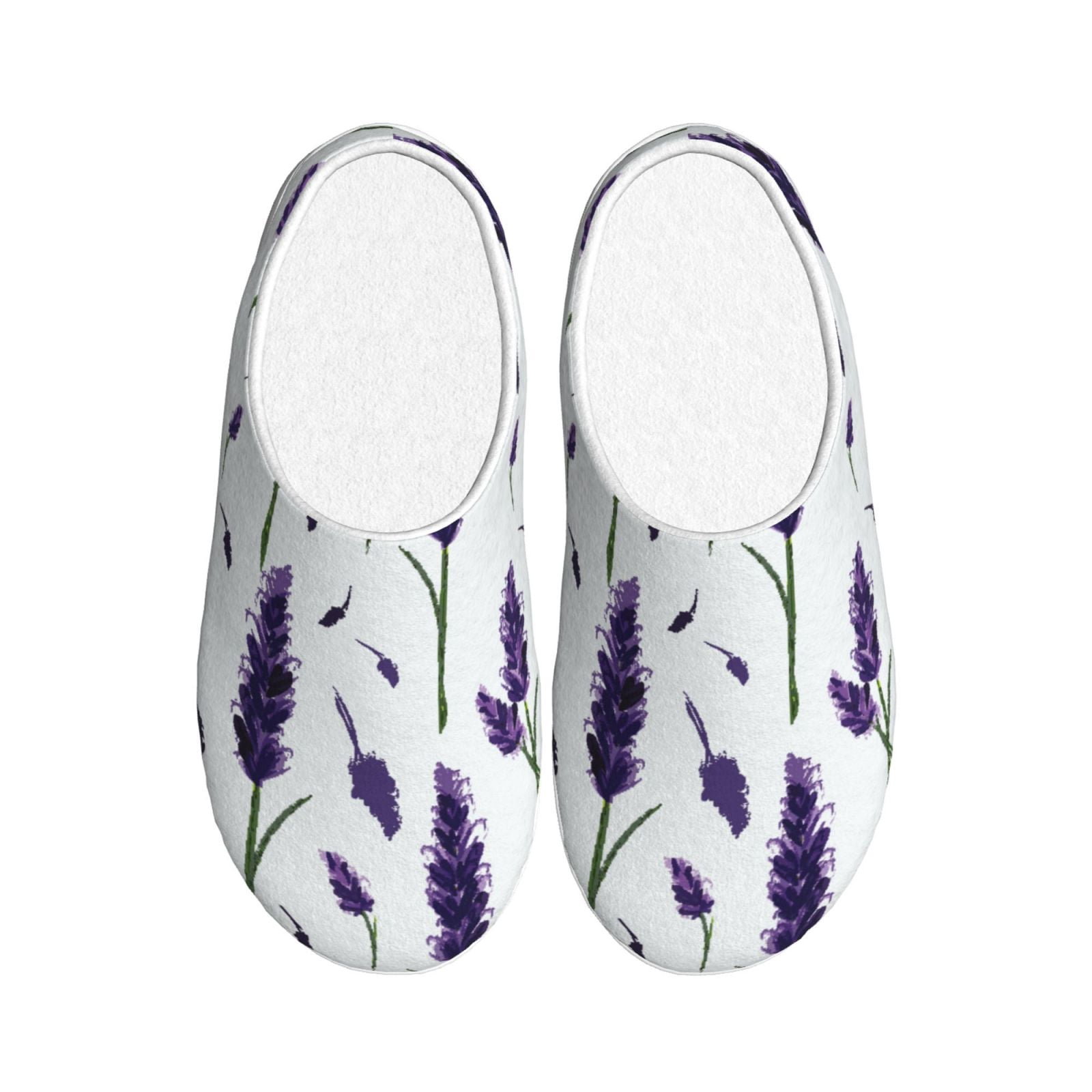 Daiia Lavender Flowers Print Women’s Fuzzy Slippers Memory Foam ...