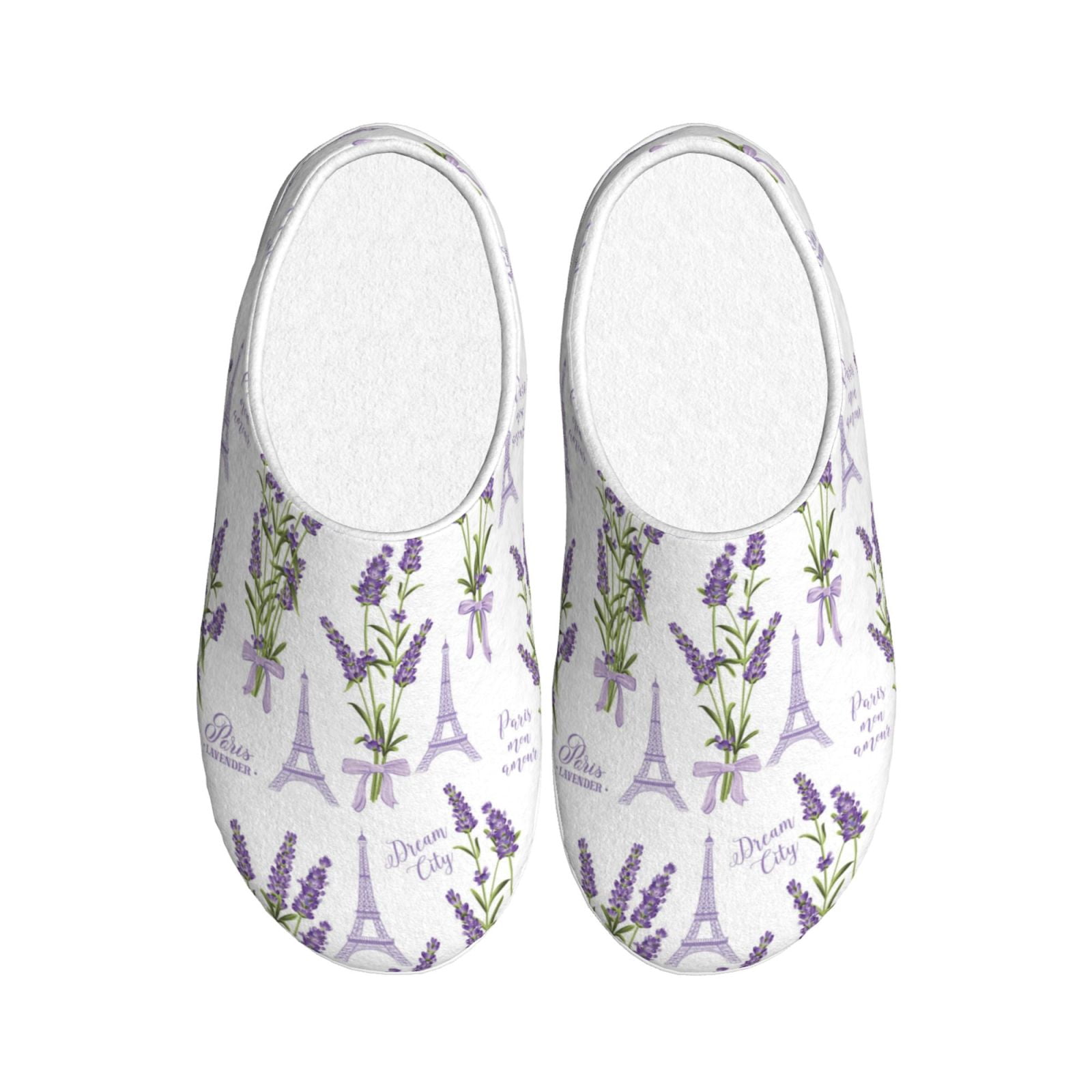 Daiia Lavender Flowers Print Women’s Fuzzy Slippers Memory Foam ...
