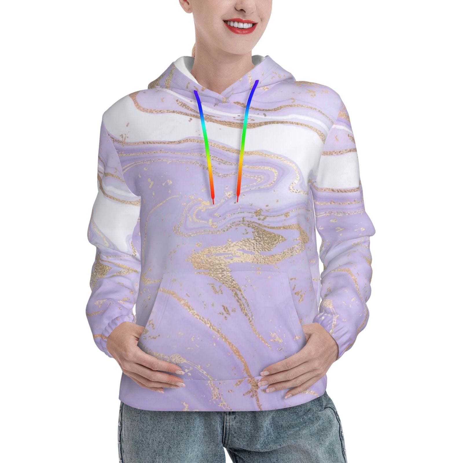 Daiia Lavender Glitter Foil Stripes Pattern Women's Fashion Hoodies ...