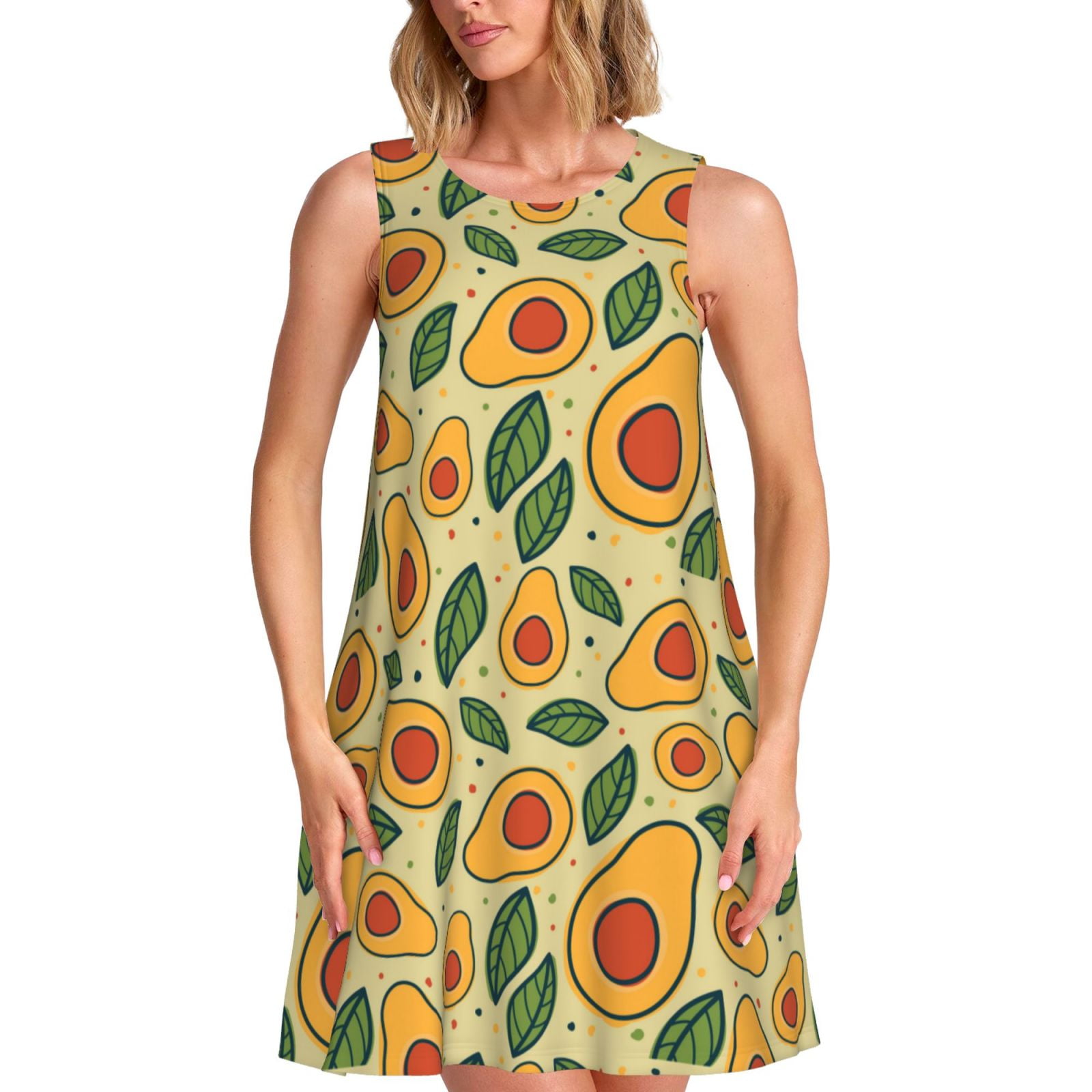 Daiia Leaves Avocado Print Women's Dresses 2025 Trendy Short sleeve ...