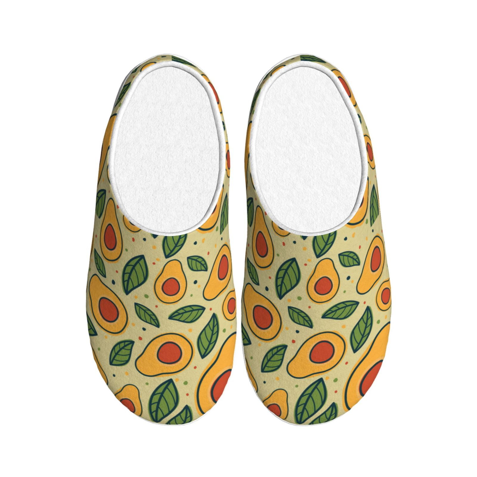 Daiia Leaves Avocado Print Women’s Fuzzy Slippers Memory Foam ...