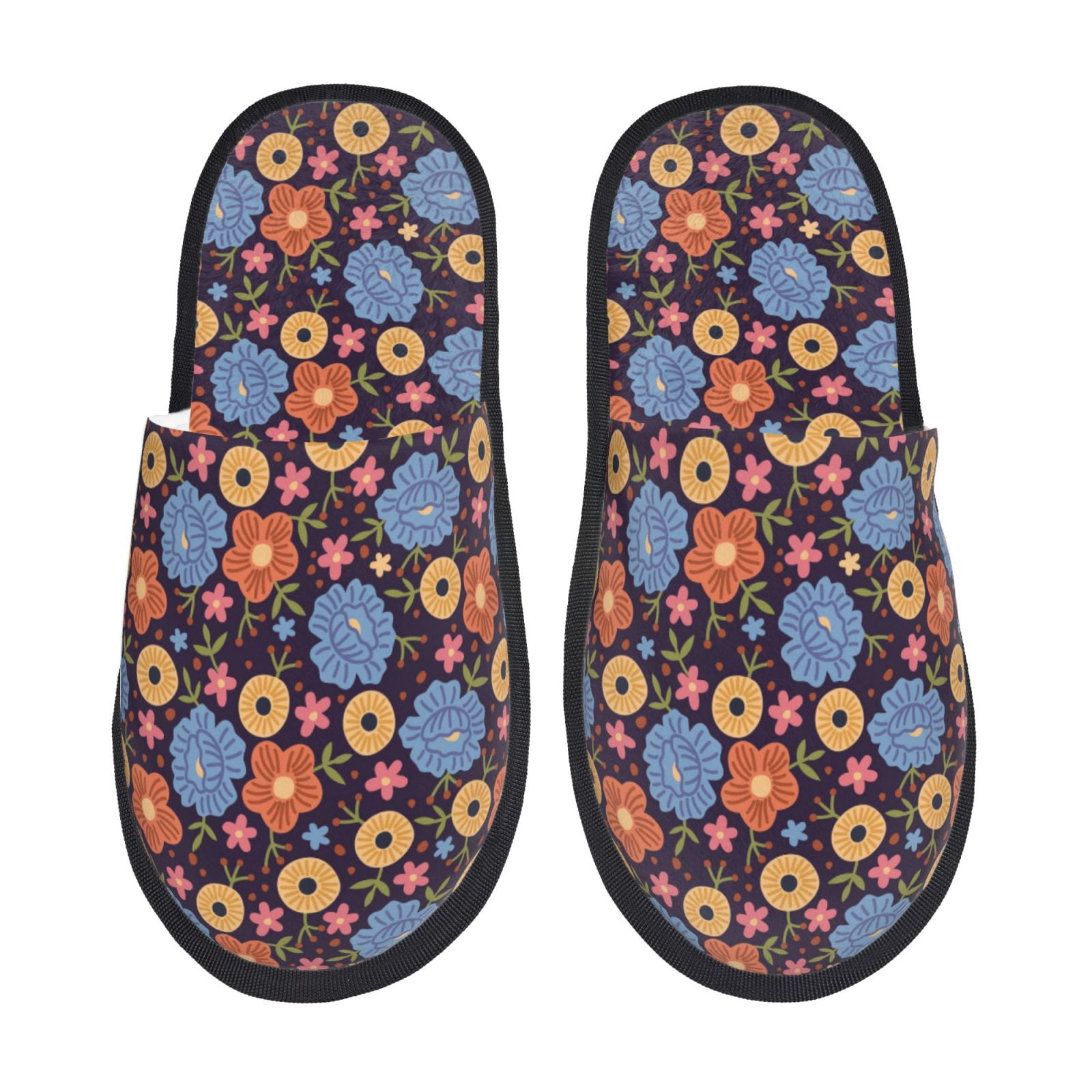 Daiia Leaves Flower Pattern Furry Slippers for Women and Men, Soft ...