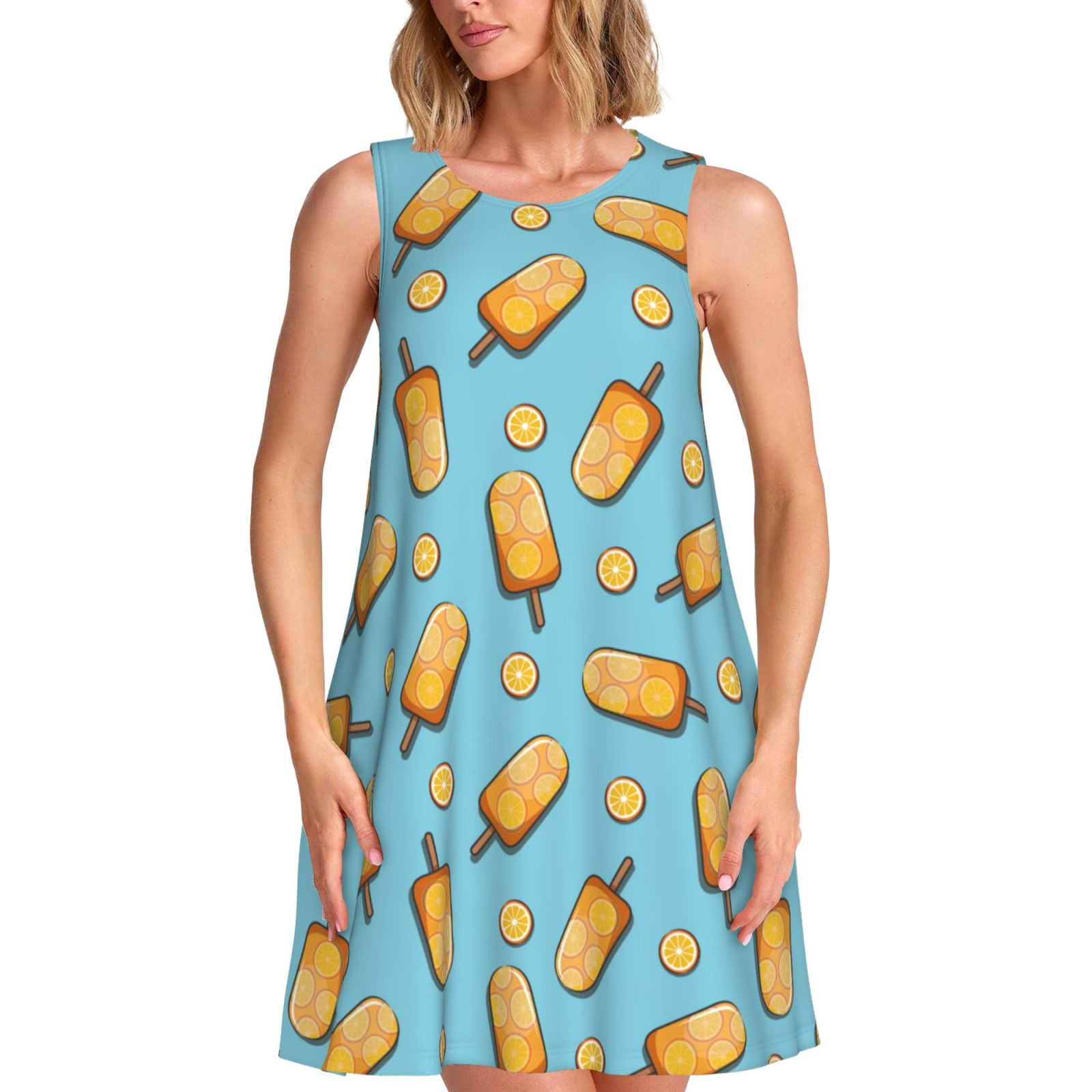 Daiia Lemon Ice Cream Print Women's Dresses 2025 Trendy Short sleeve ...