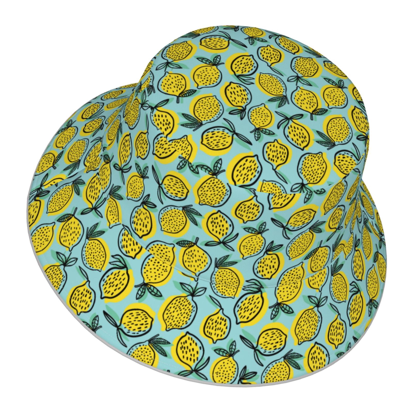 Daiia Lemon Pattern Bucket Hat - Trendy Cotton Sun Hat for Beach, Golf ...