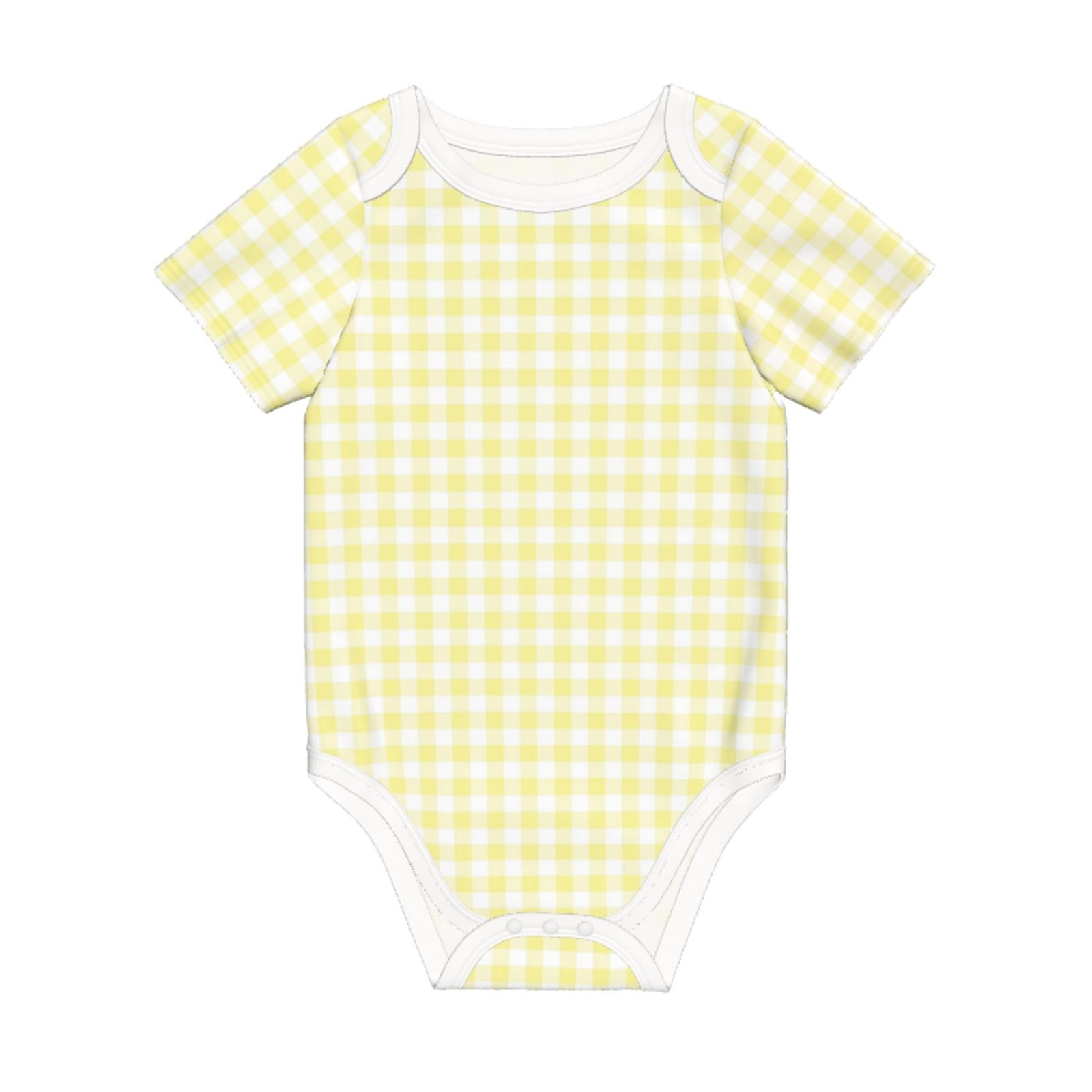 Daiia Lemon Yellow Checkboard Printed Unisex-Baby Short Sleeve Onesies ...
