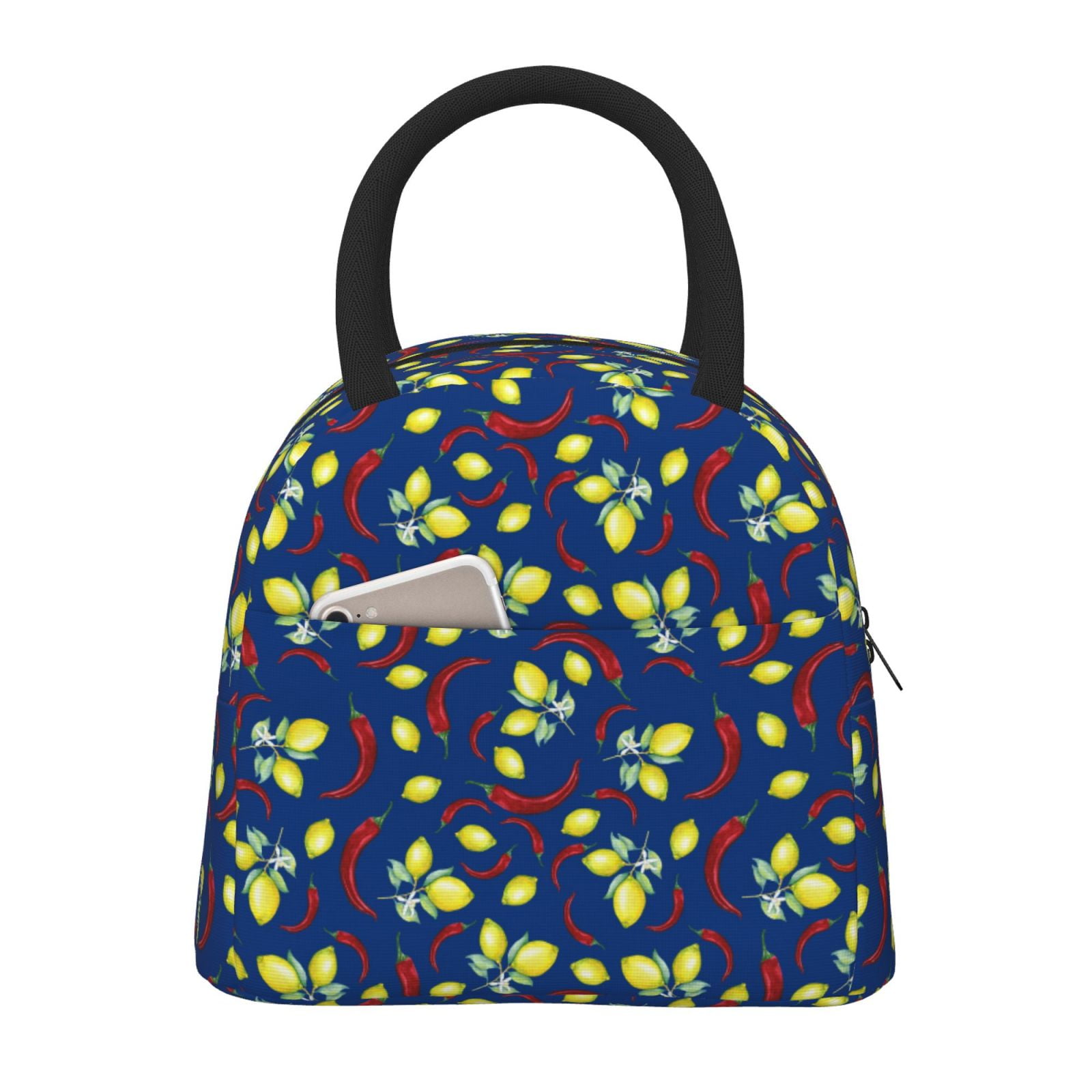 Daiia Lemons And Chili Pattern Lunch Bag , Insulated Lunch Box, Small ...