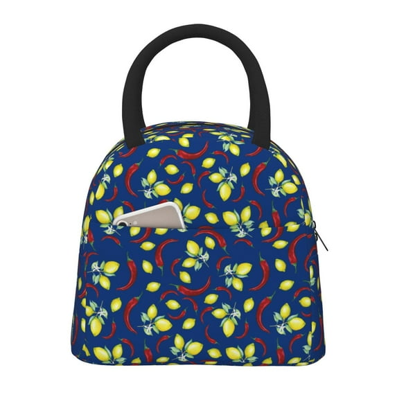 Daiia Lemons And Chili Pattern Lunch Bag , Insulated Lunch Box, Small ...
