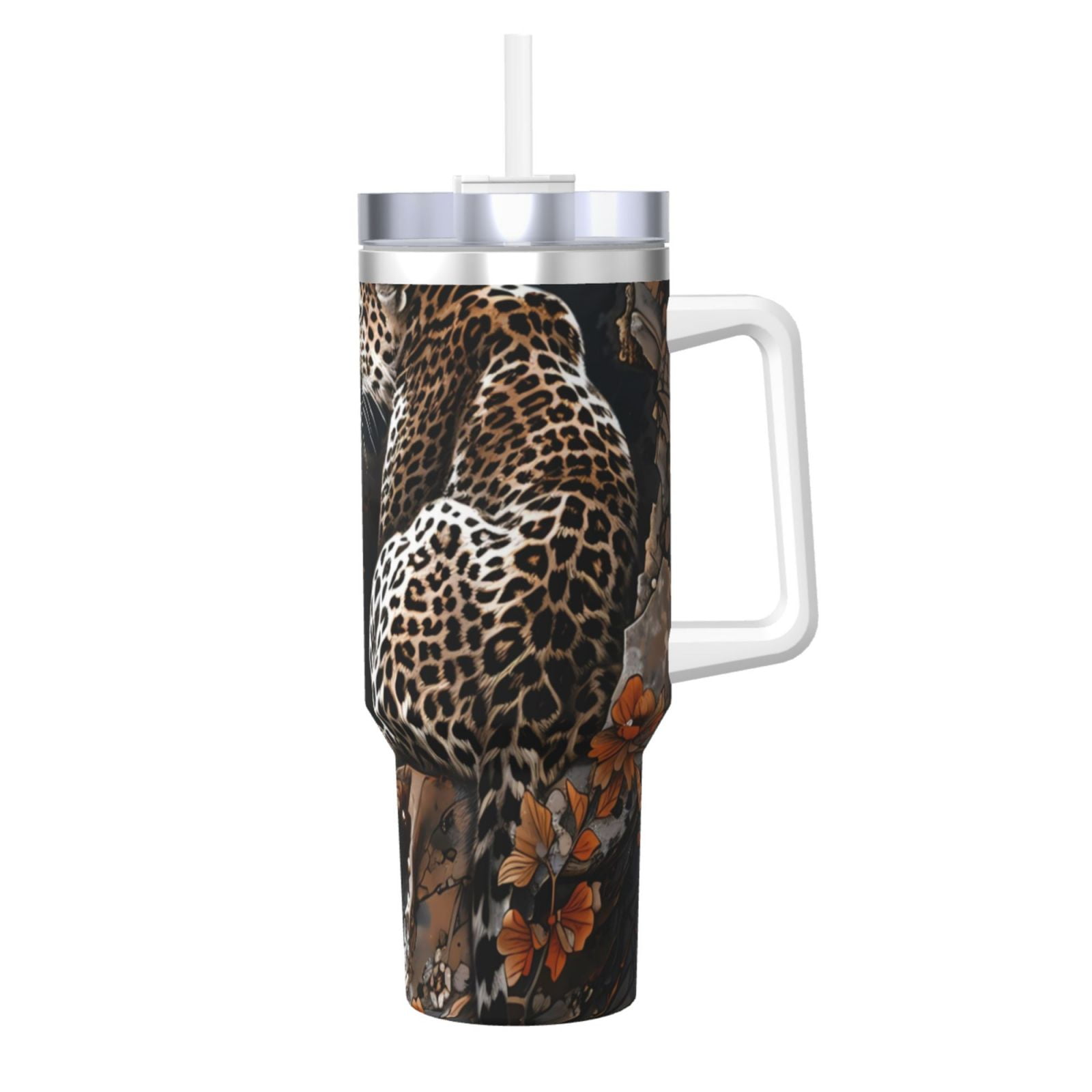 Daiia Leopard On Tree Branch Printed 40 oz Tumbler with Handle,Ice ...