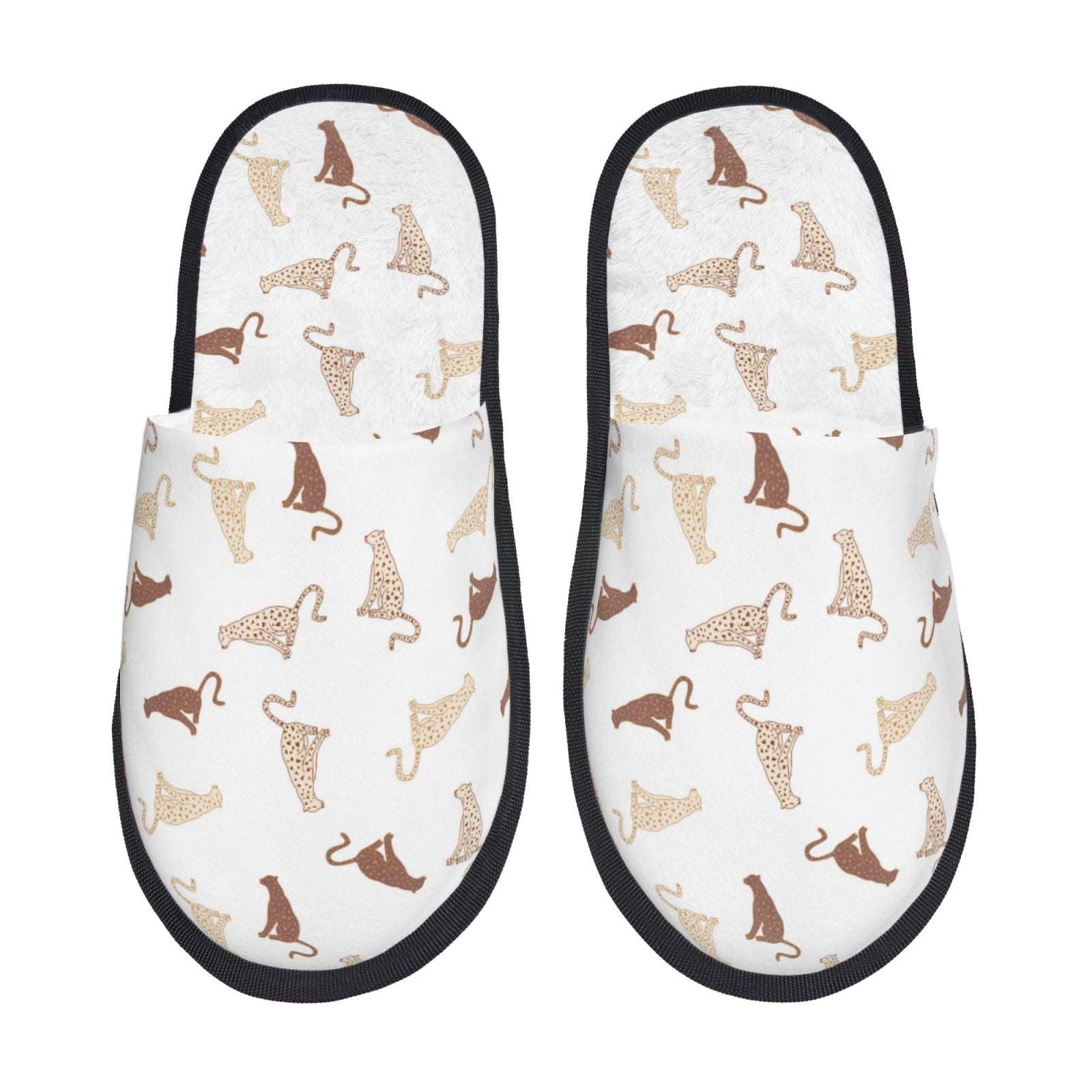 Daiia Leopard Print Pattern Furry Slippers for Women and Men, Soft ...
