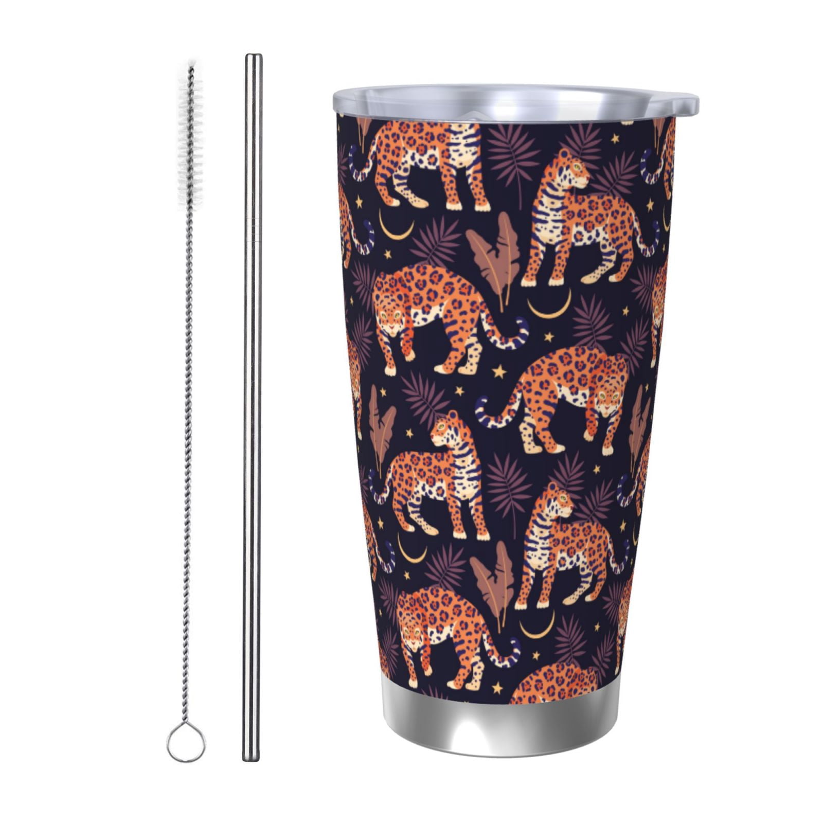 Daiia Leopard Print Printed 20oz Insulated Coffee Cup with Straw Topper ...