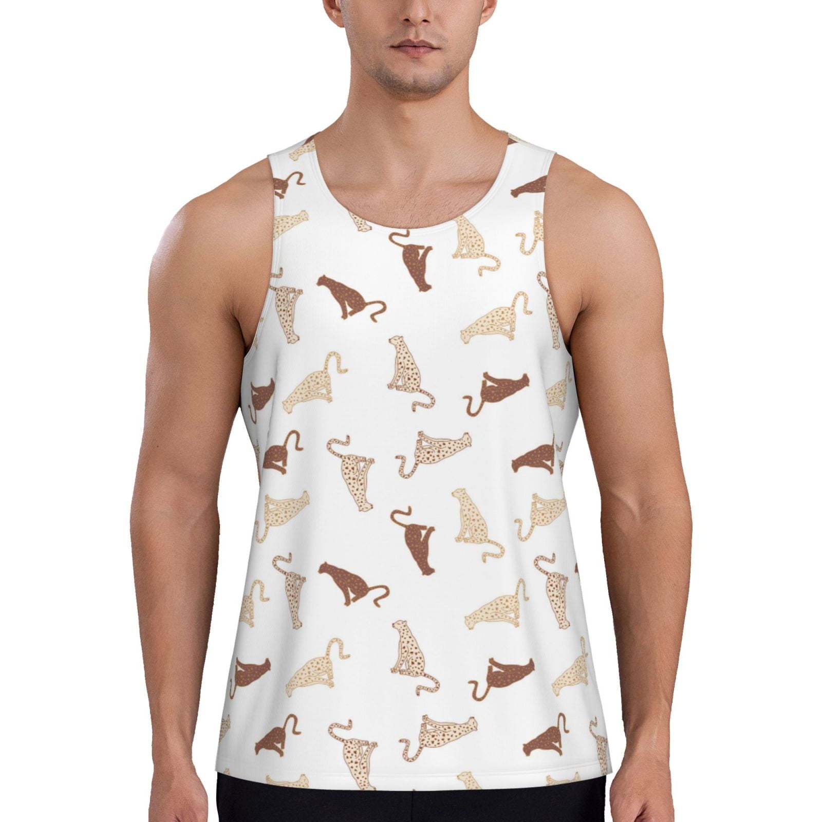Daiia Leopard Print Printed Men's Quick Dry Fit Muscle Tank Top Slim ...