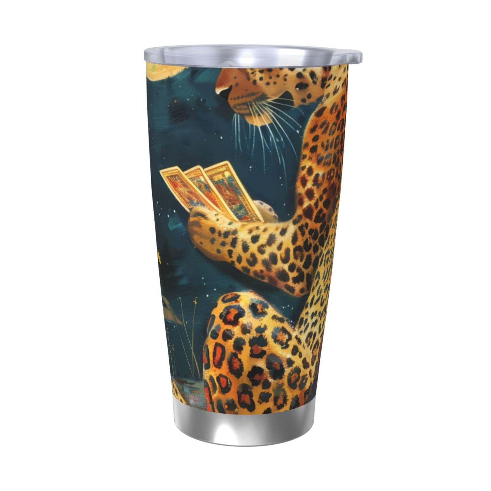 Daiia Leopard Reading Tarot Cards Printed 20oz Insulated Coffee Cup ...