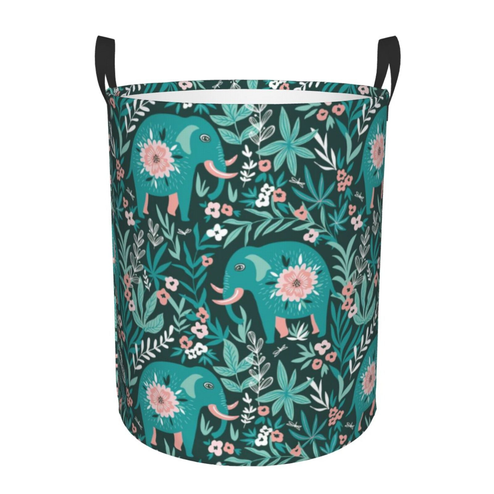 Daiia Lephants in the Jungle Round Laundry Basket with Handles ...