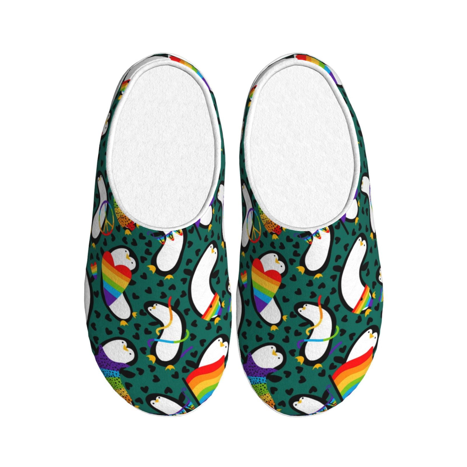 Daiia Lgbt Penguin Print Women’s Fuzzy Slippers Memory Foam Lightweight ...