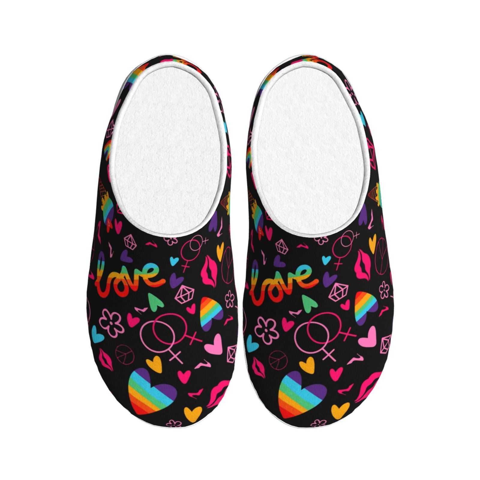 Daiia Lgbt Rainbow For Pride Print Women’s Fuzzy Slippers Memory Foam ...