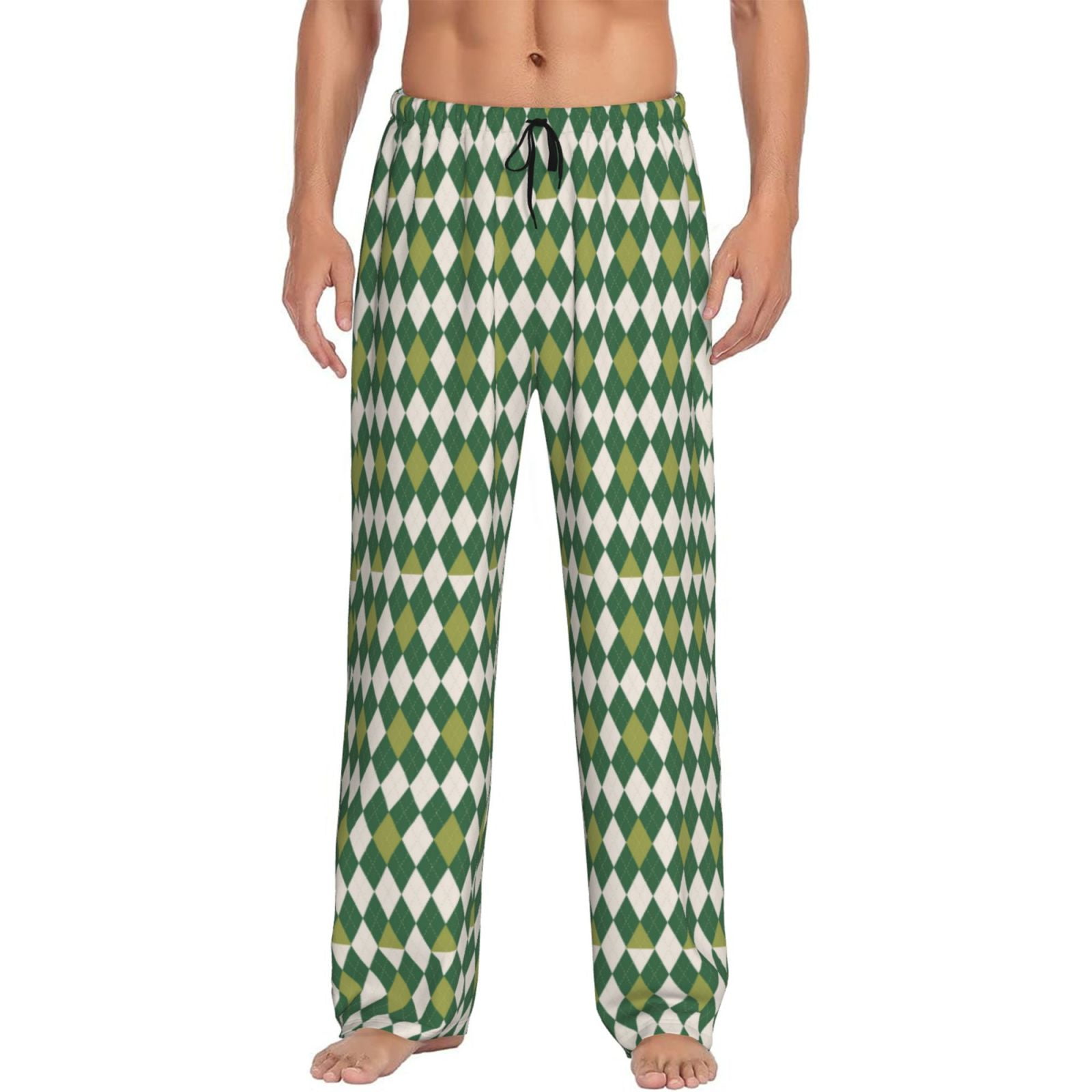 Daiia Light Green Squares Men's Sleep Pant with Pockets and Drawstring ...
