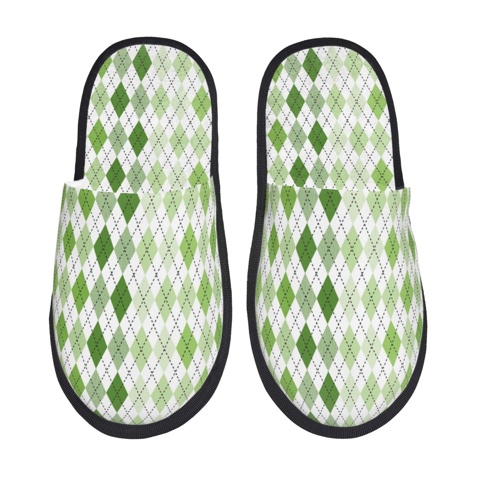 Daiia Light green argyle Pattern Furry Slippers for Women and Men, Soft ...