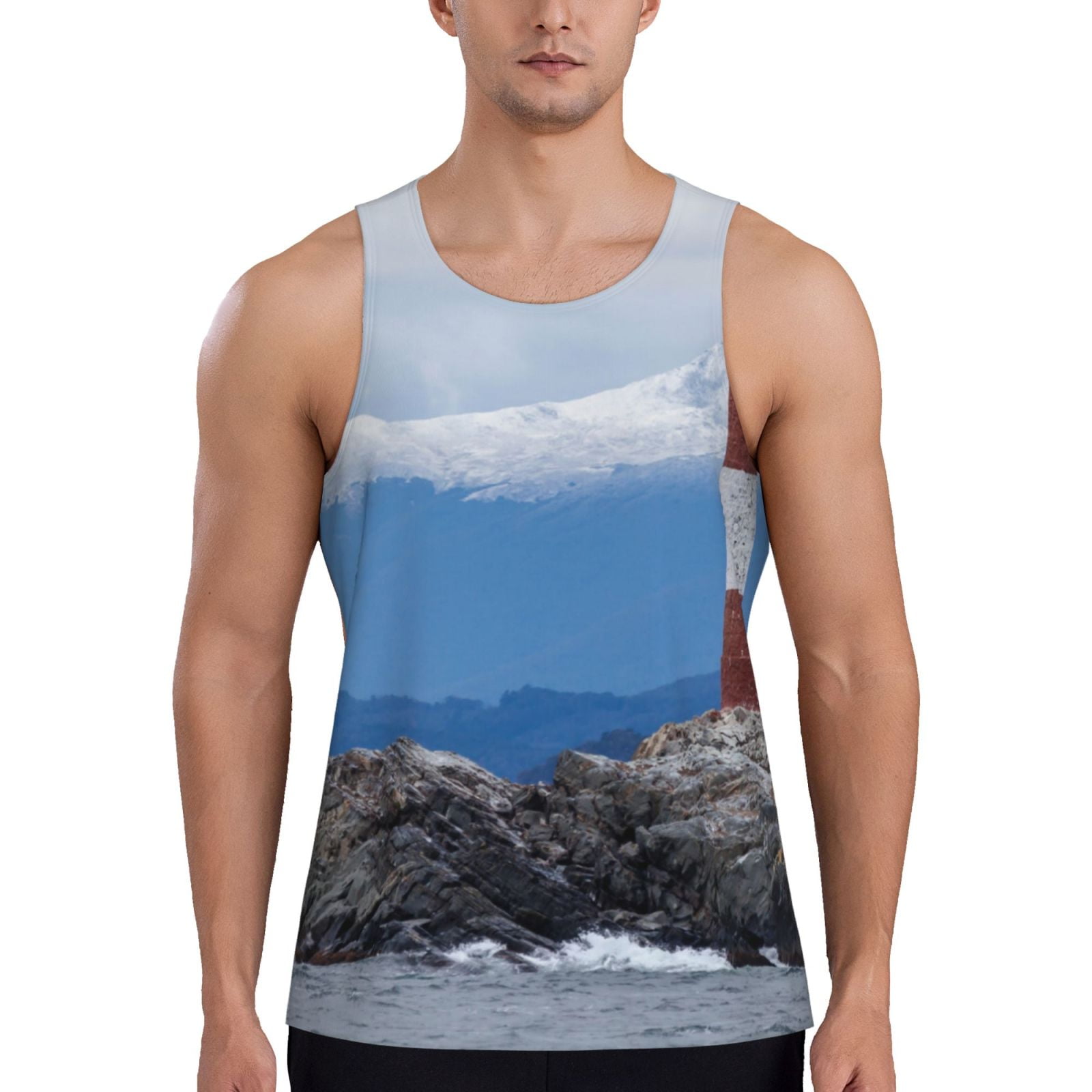Daiia Lighthouse On The Waters Printed Men's Quick Dry Fit Muscle Tank ...
