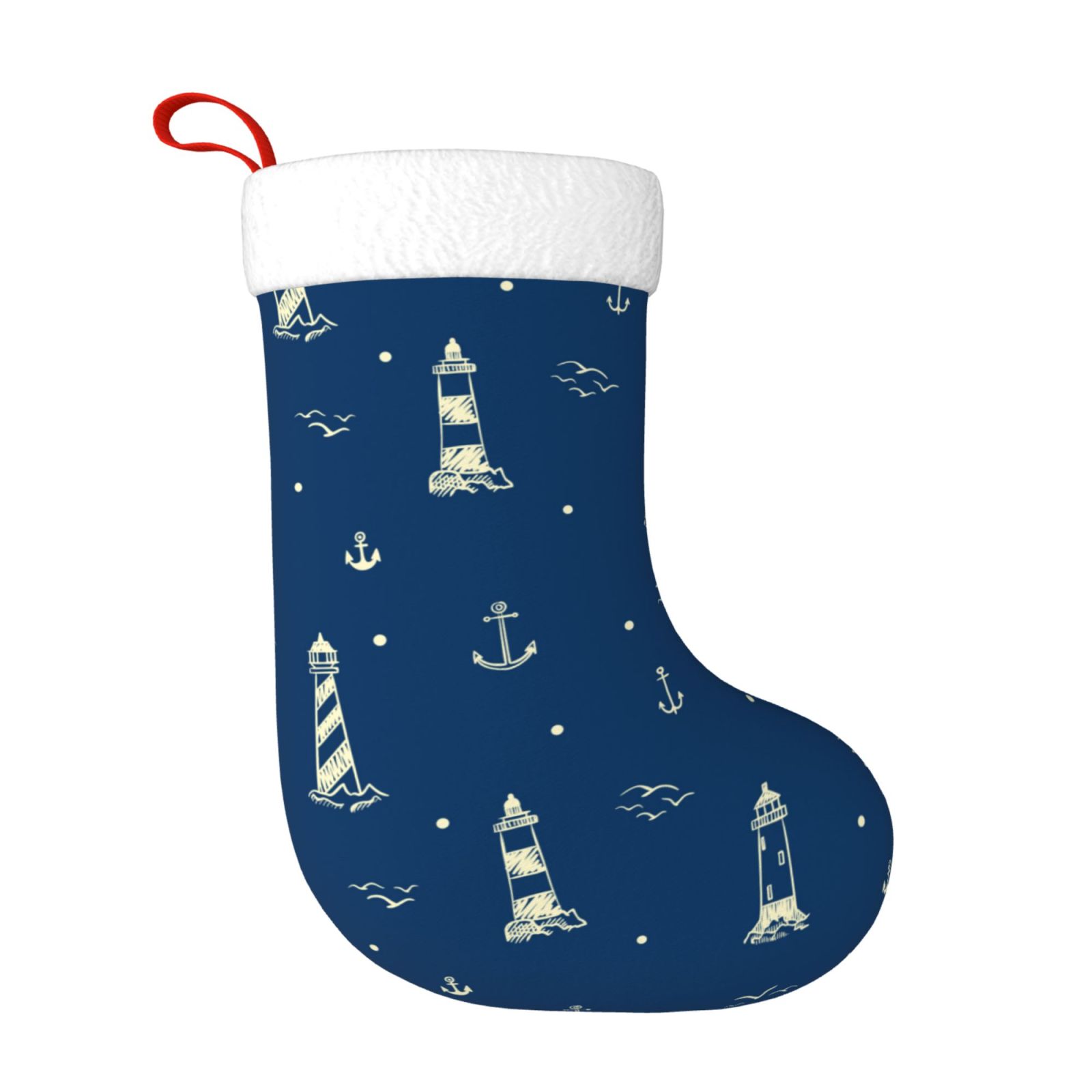 Daiia Lighthouses and Anchors Print Christmas Stocking，18"Large Knitted ...