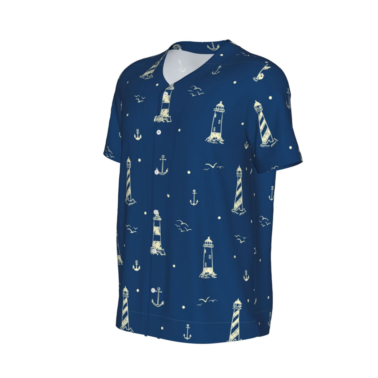 Daiia Lighthouses and Anchors Mens Baseball Jersey Button Down Shirts ...