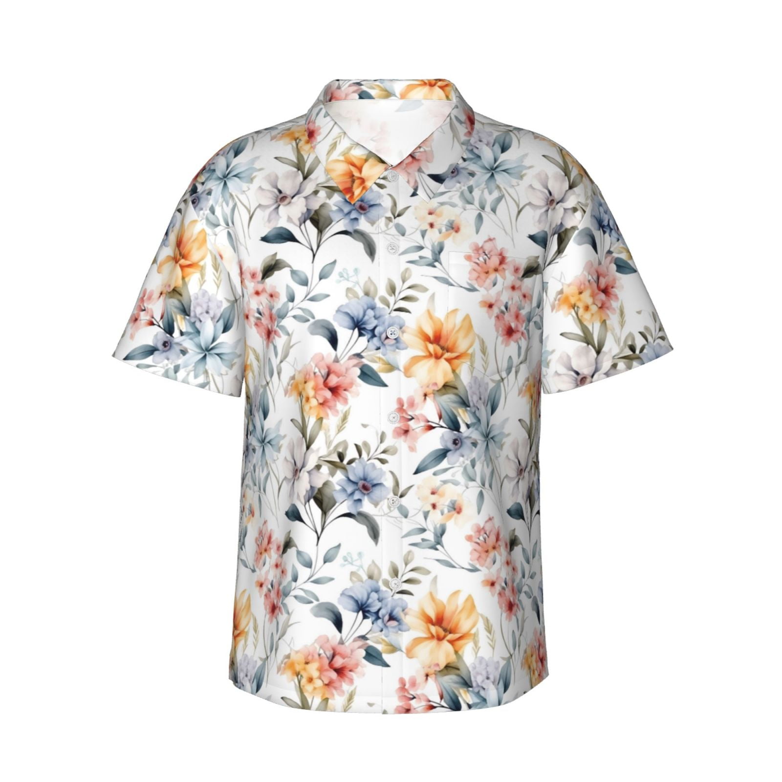 Daiia Lilies Flowers Hawaiian Shirt for Men Gentle Cotton Regular Short ...