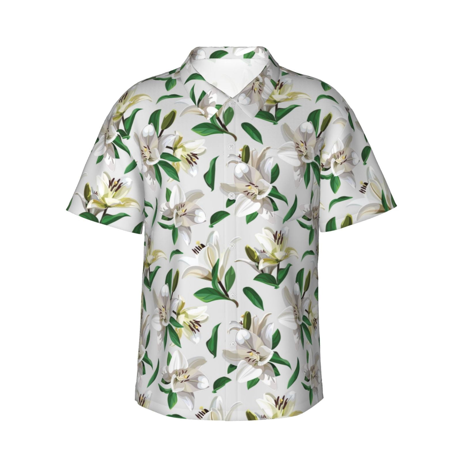 Daiia Lilies Flowers Hawaiian Shirt for Men Gentle Cotton Regular Short Sleeve Casual-XX-Large ...