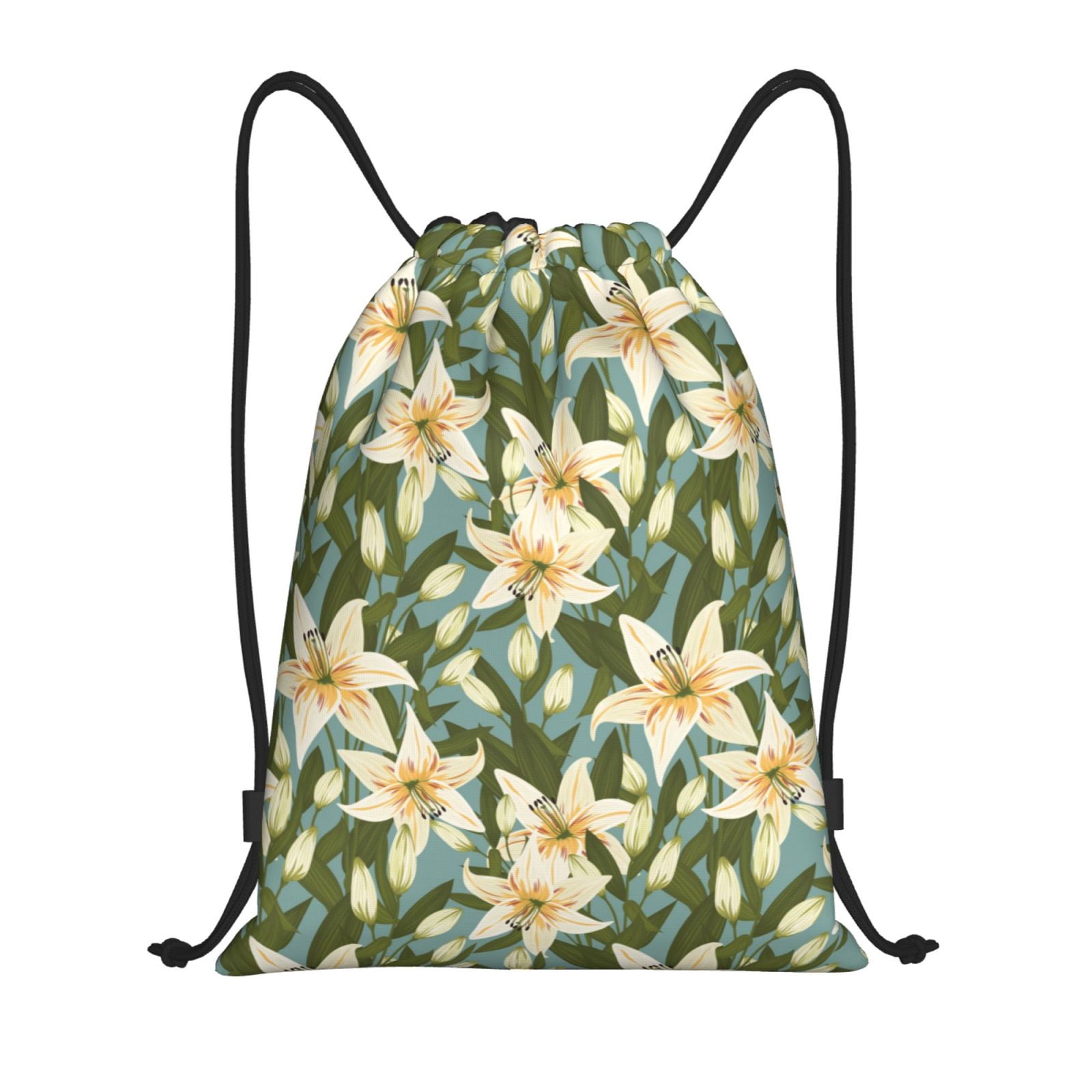 Daiia Lilies Flowers Pattern Drawstring Backpack, Gym Bag, Lightweight ...