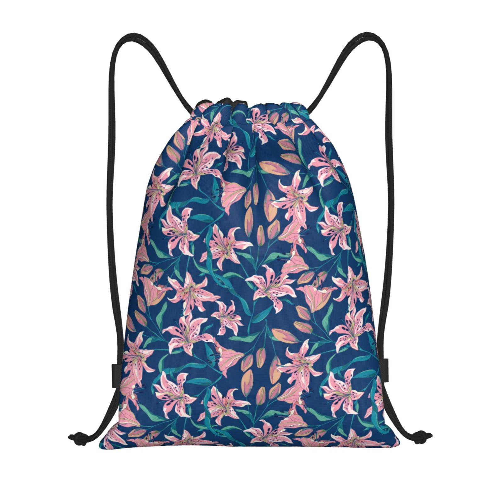 Daiia Lilies Flowers Pattern Drawstring Backpack, Gym Bag, Lightweight ...