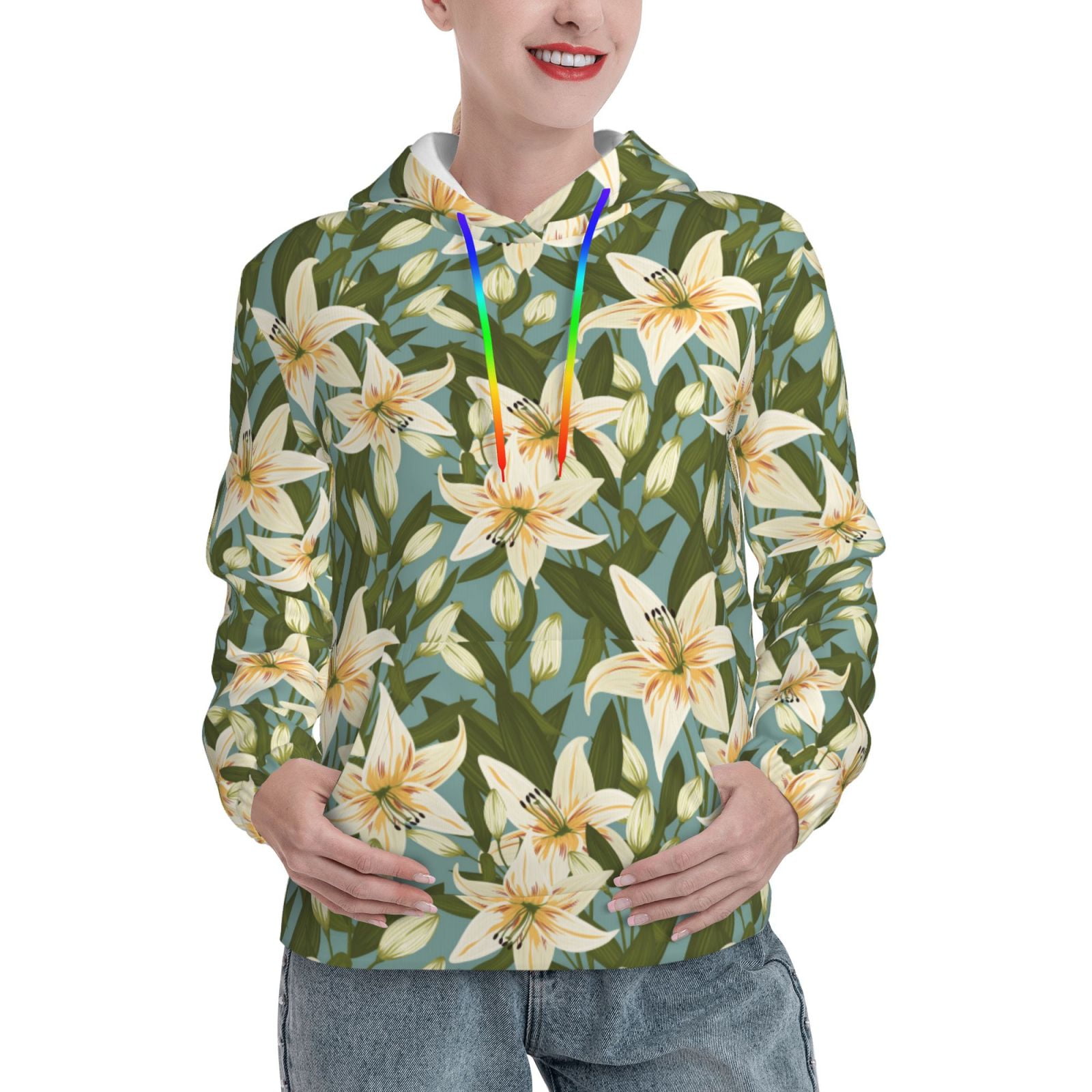 Daiia Lilies Flowers Pattern Women's Fashion Hoodies & Sweatshirts with ...