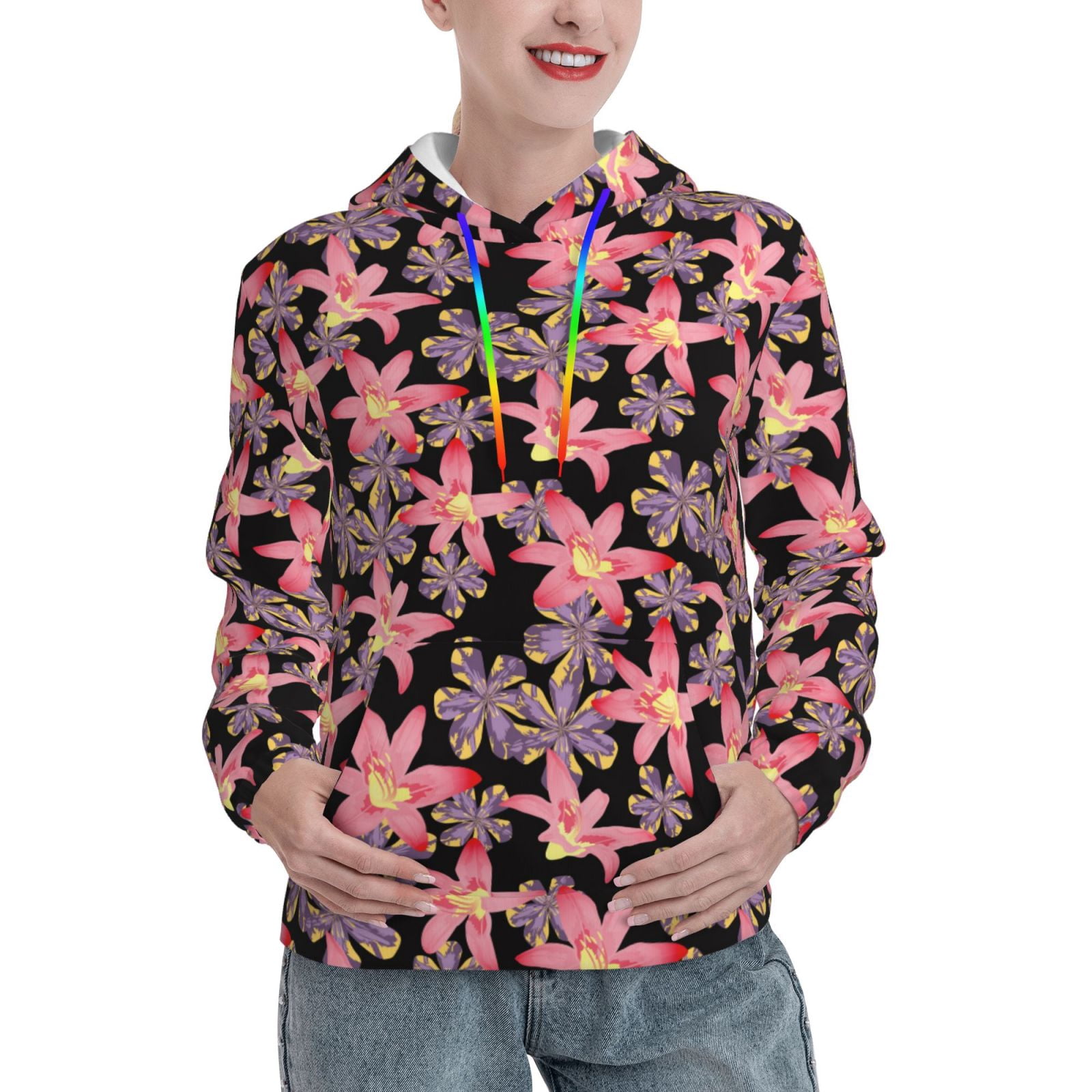 Daiia Lilies Flowers Pattern Women's Fashion Hoodies & Sweatshirts with ...