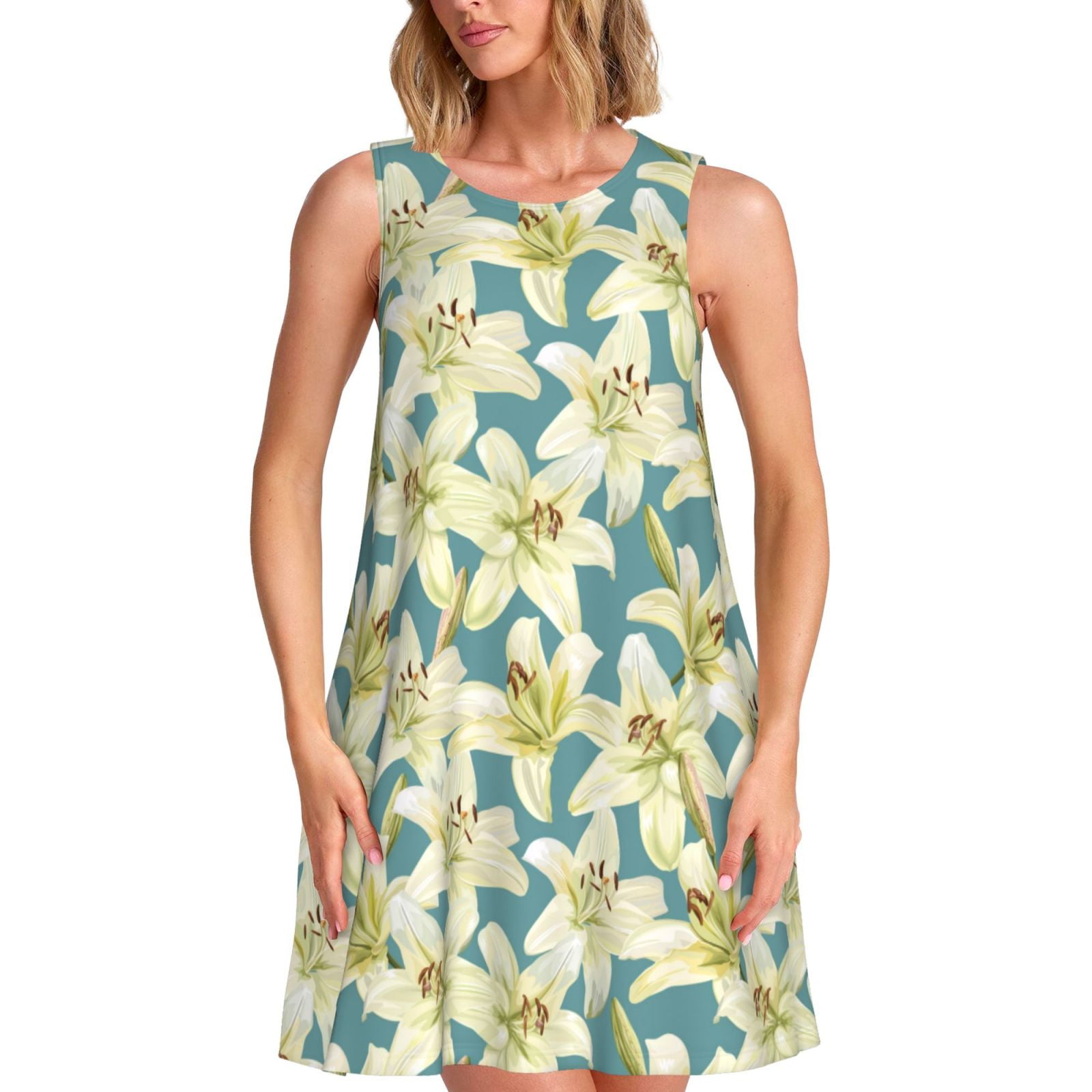 Daiia Lilies Flowers Print Women's Dresses 2025 Trendy Short sleeve ...