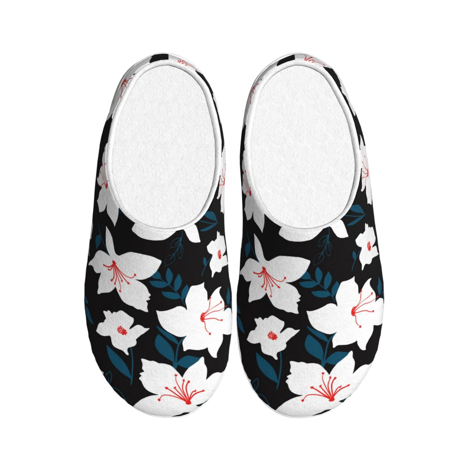 Daiia Lilies Flowers Print Women’s Fuzzy Slippers Memory Foam ...