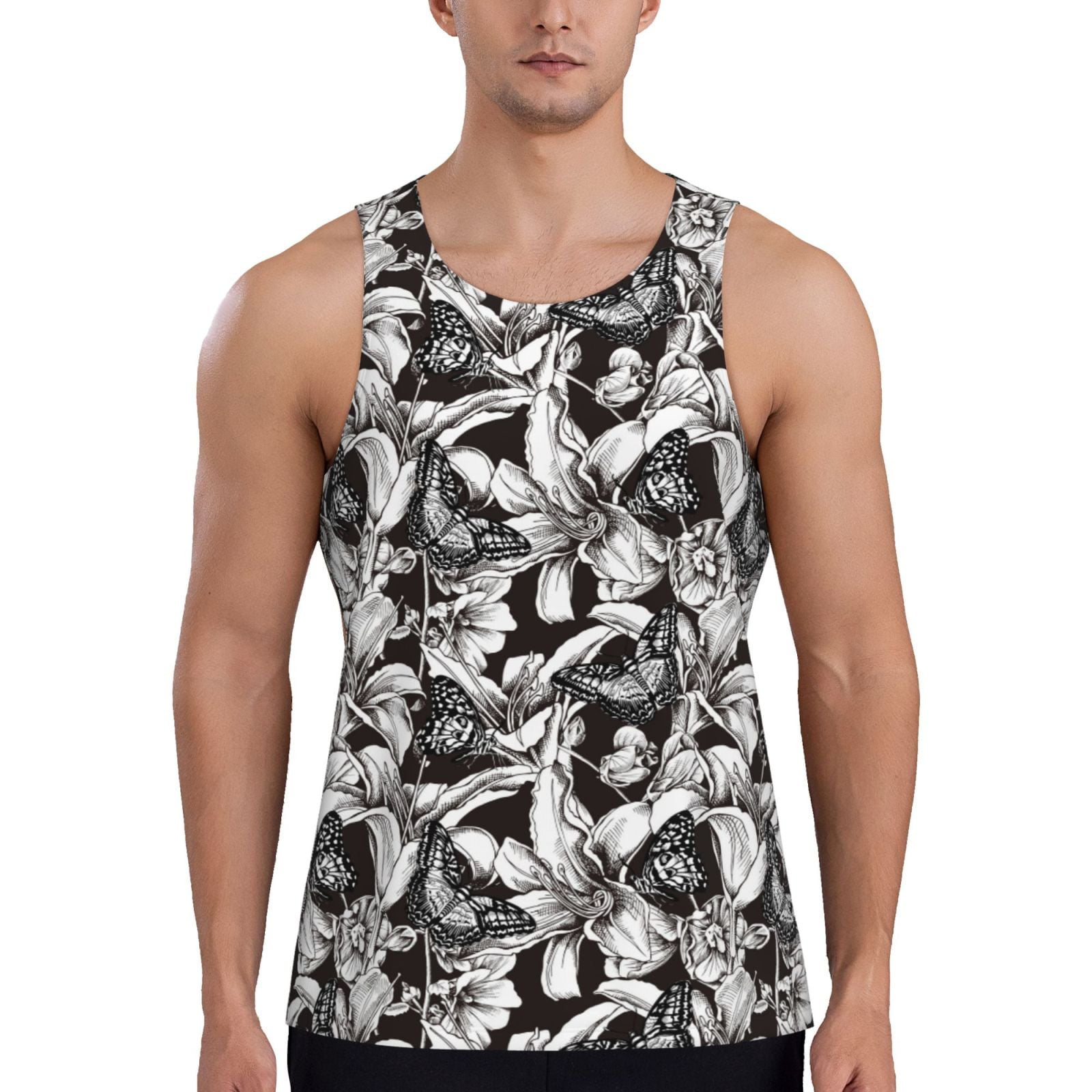 Daiia Lilies Flowers Printed Men's Quick Dry Fit Muscle Tank Top Slim ...